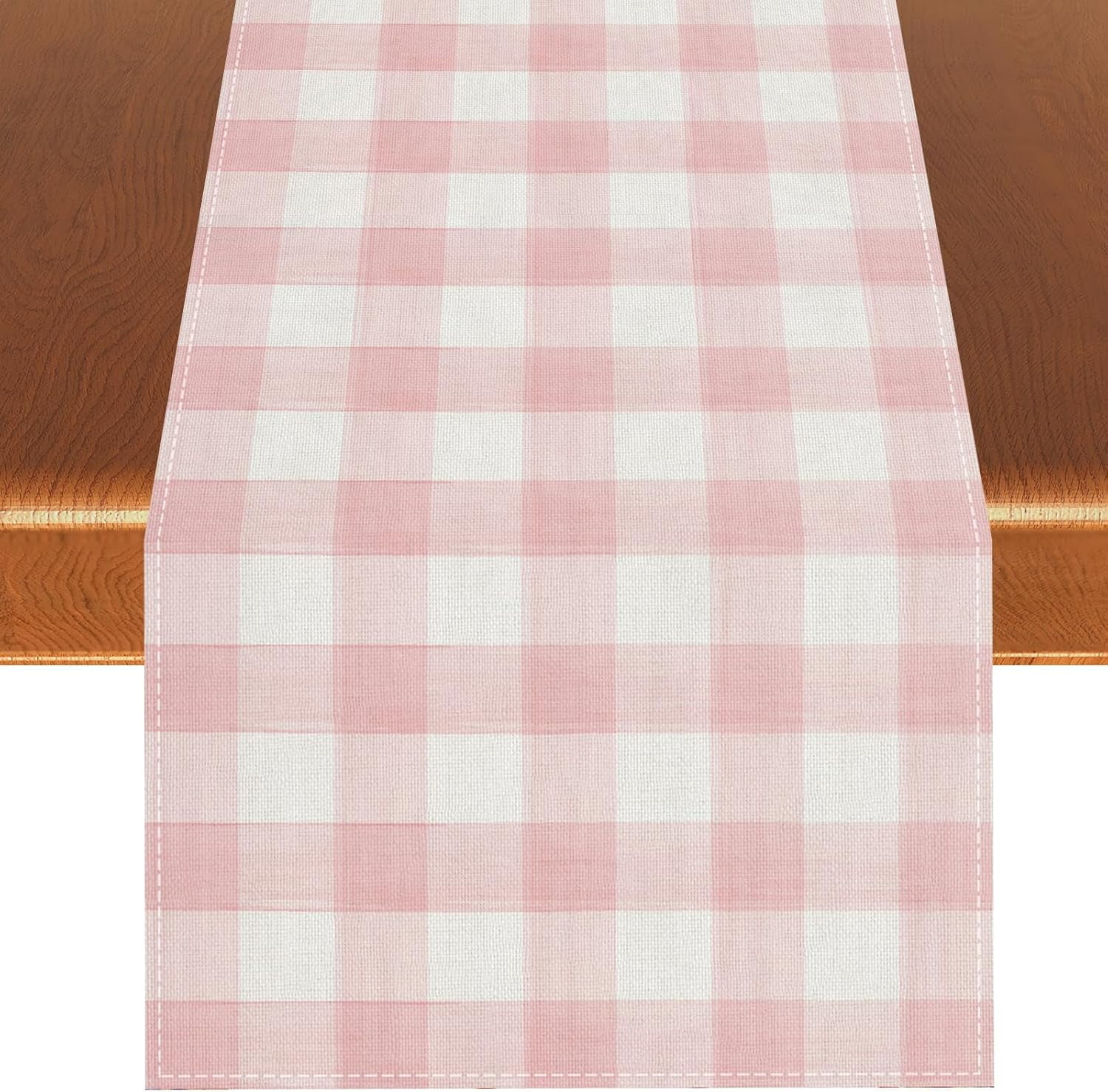 Linen Watercolor Pink White Buffalo Check Table Runner - 13x72 ...