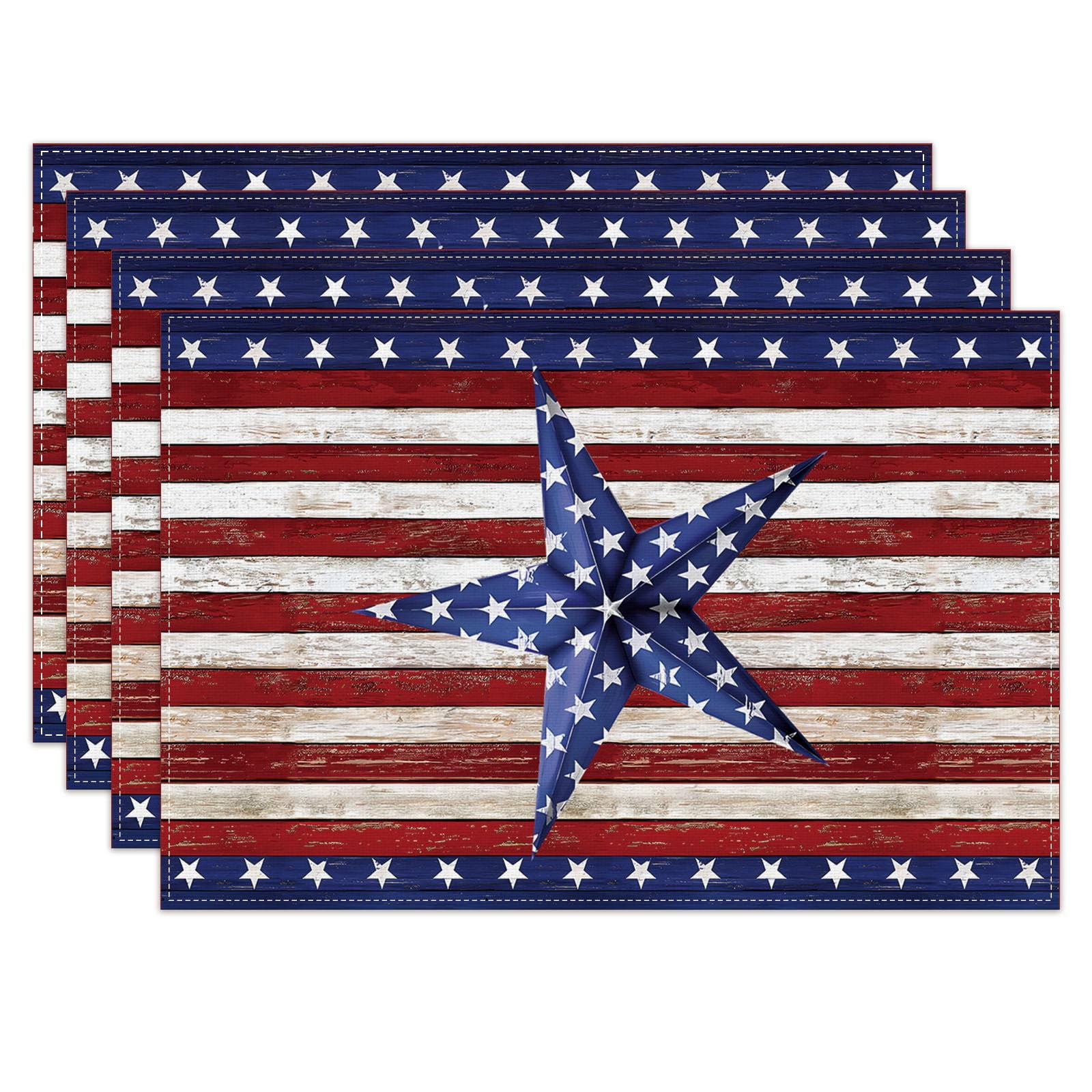 Linen Watercolor Red White and Blue American Flag Stars Table Runner 72 ...