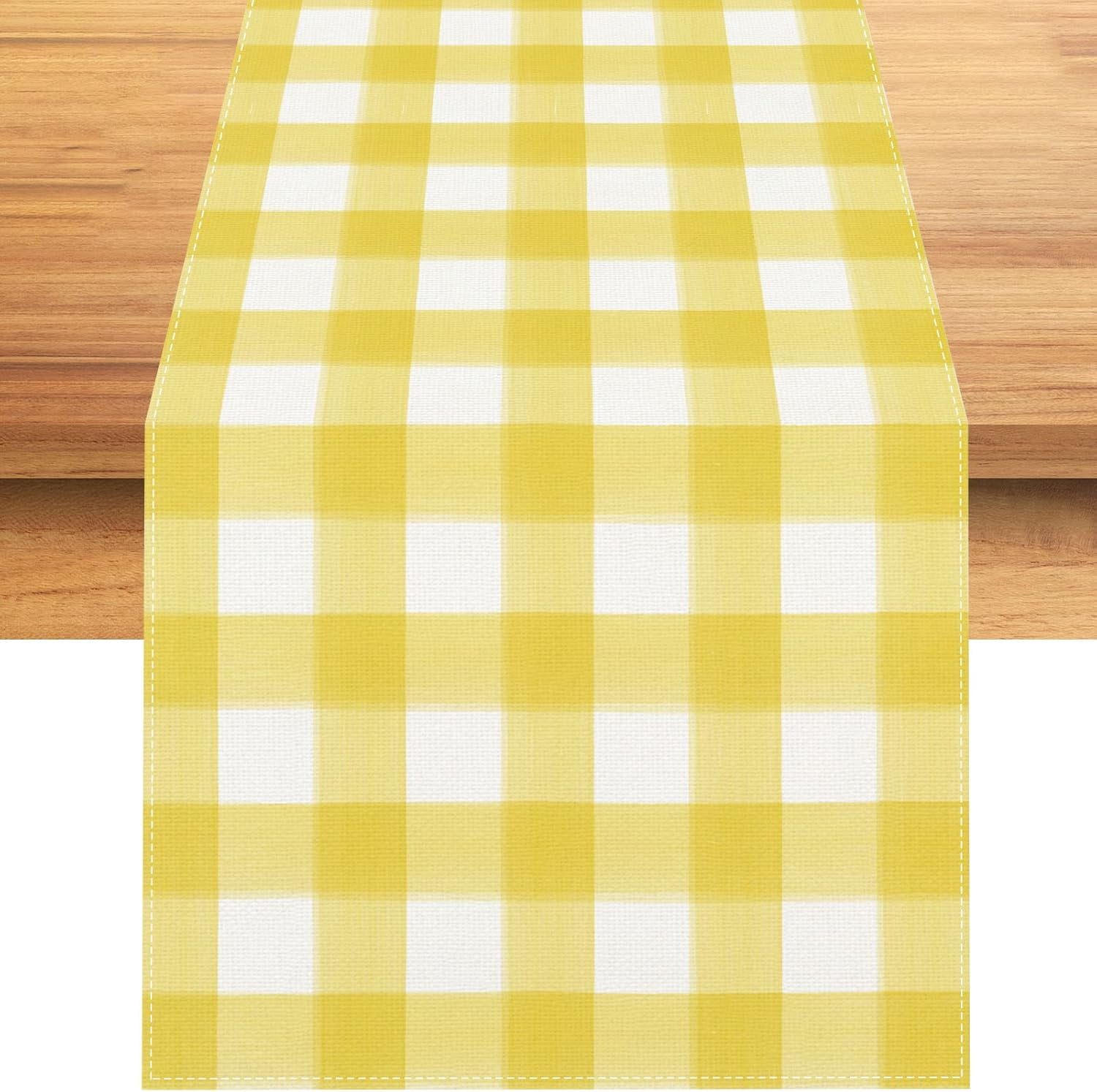 Linen Watercolor Yellow Buffalo Check Plaid Table Runner - 72x13 ...