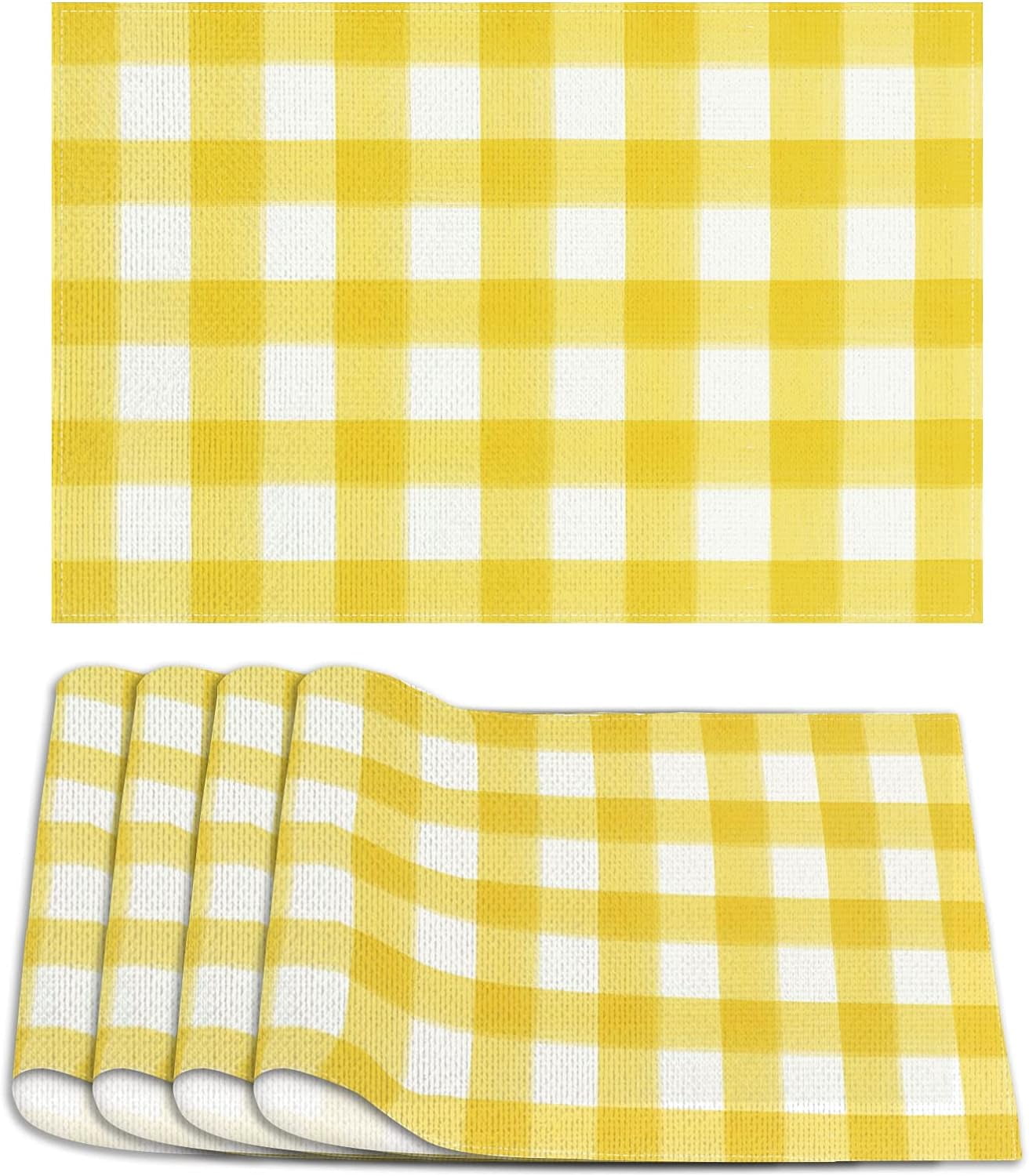 Linen Watercolor Yellow White Buffalo Check Plaid Placemats Set of 4 ...