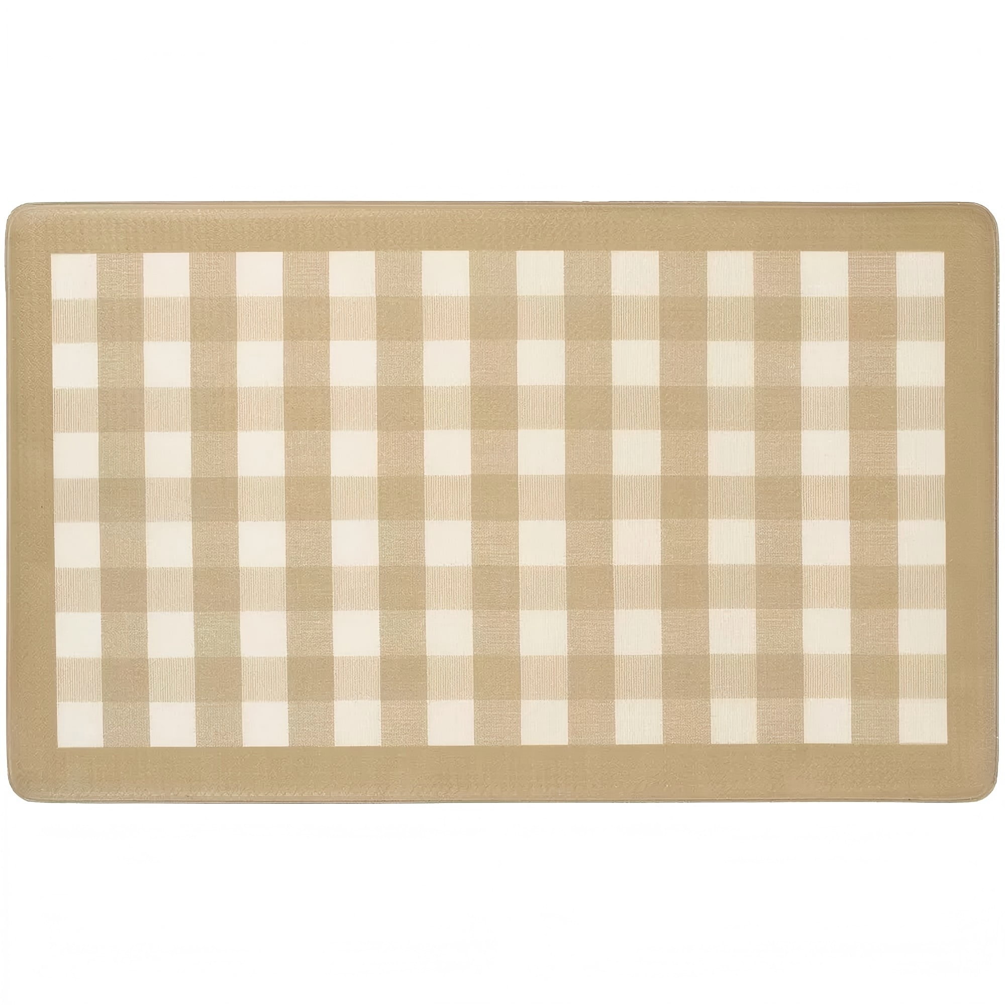 Linen & White Buffalo Plaid Memory Foam Anti-Fatigue Kitchen Floor Mat ...