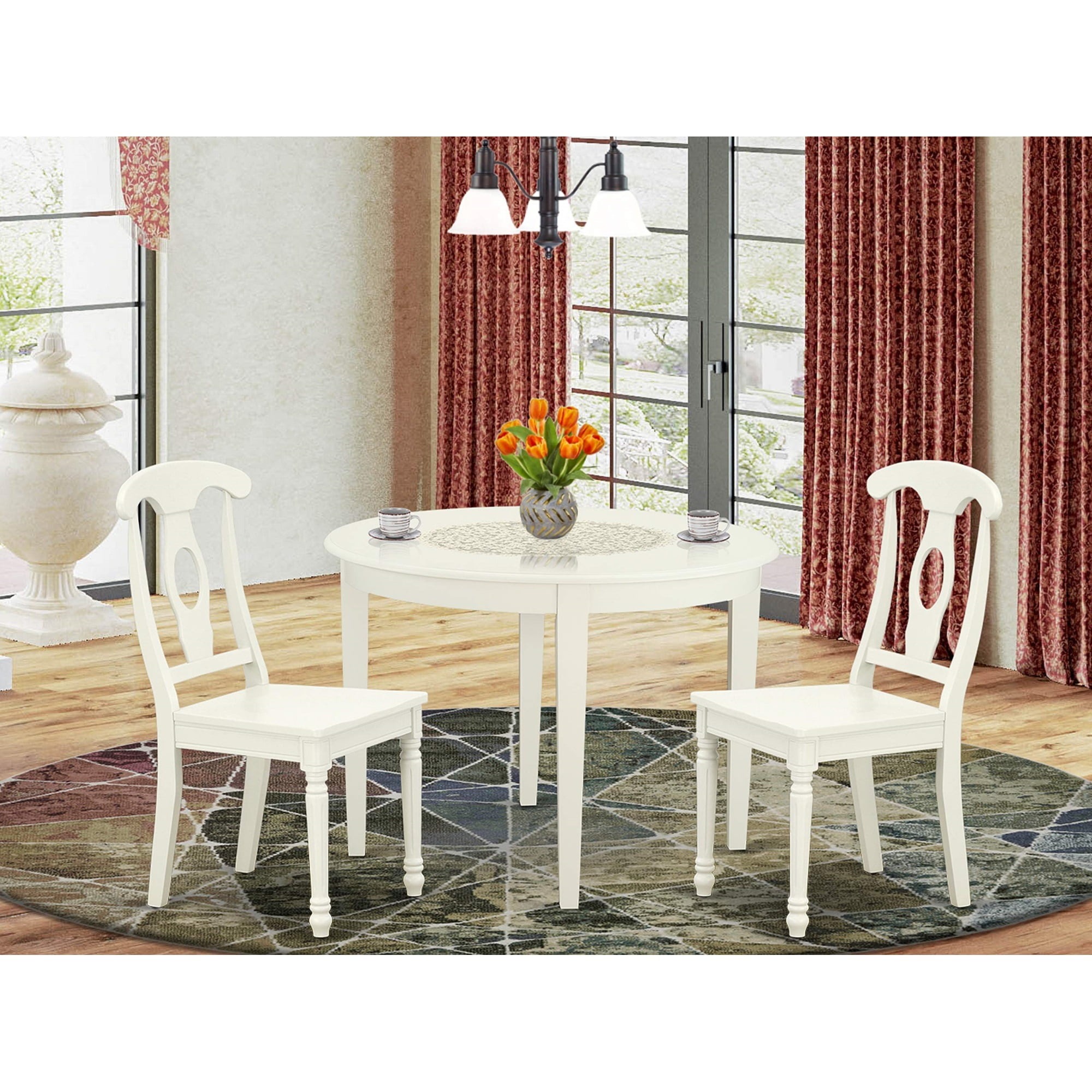 Linen White Kitchen Set - Round Table & 2 Chairs | Space-Saving Design ...