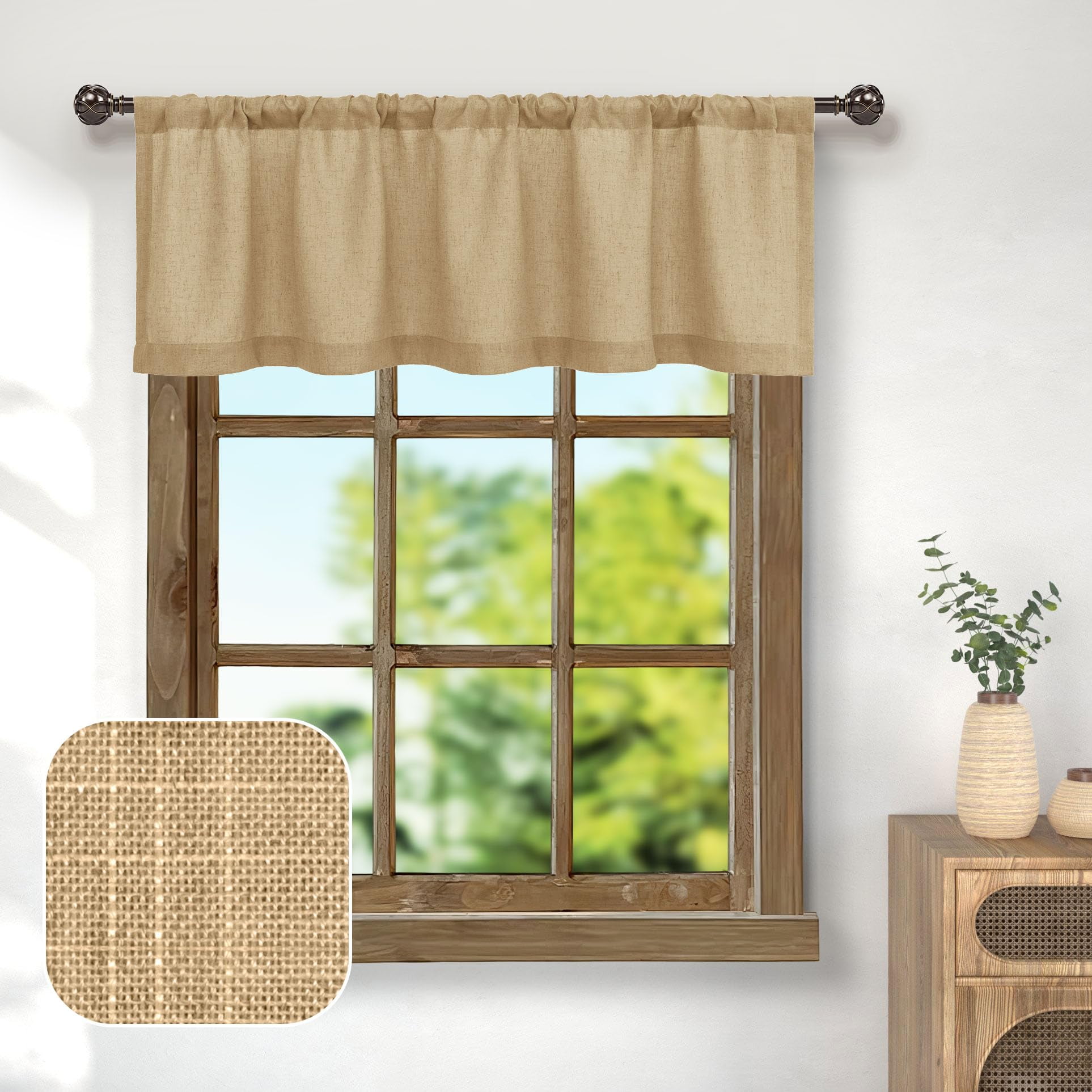 Linen Window Valance with 3 Inch Rod Pocket, Semi Sheer Primitive ...