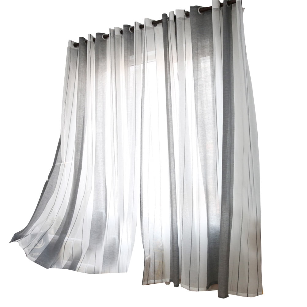 Linen Window curtain Vertical Stripe Window Tulle with Hooks Curtains ...