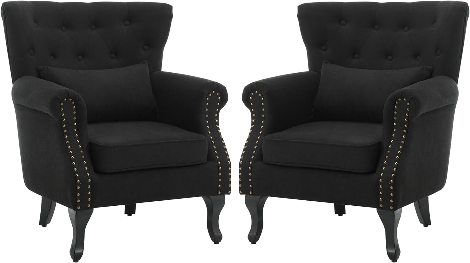 Linen Wingback Chair Upholstered Club Chair for Living Room Modern ...