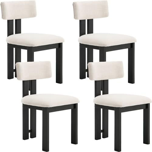 Linen Wooden Dining Chairs Set of 4, Modern Farmhouse Dining Room ...