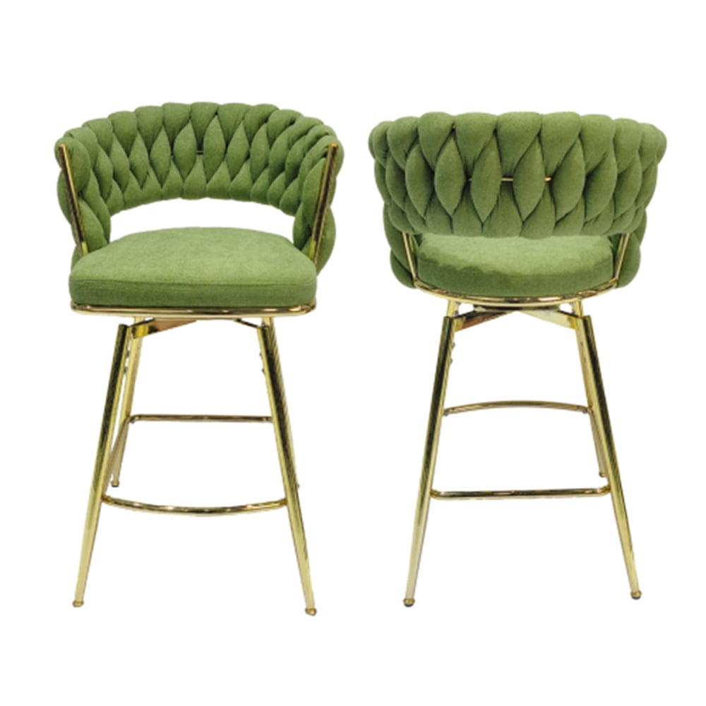 Linen Woven Bar Stool Set of 2,Golden Legs Kitchen Island Chairs with ...