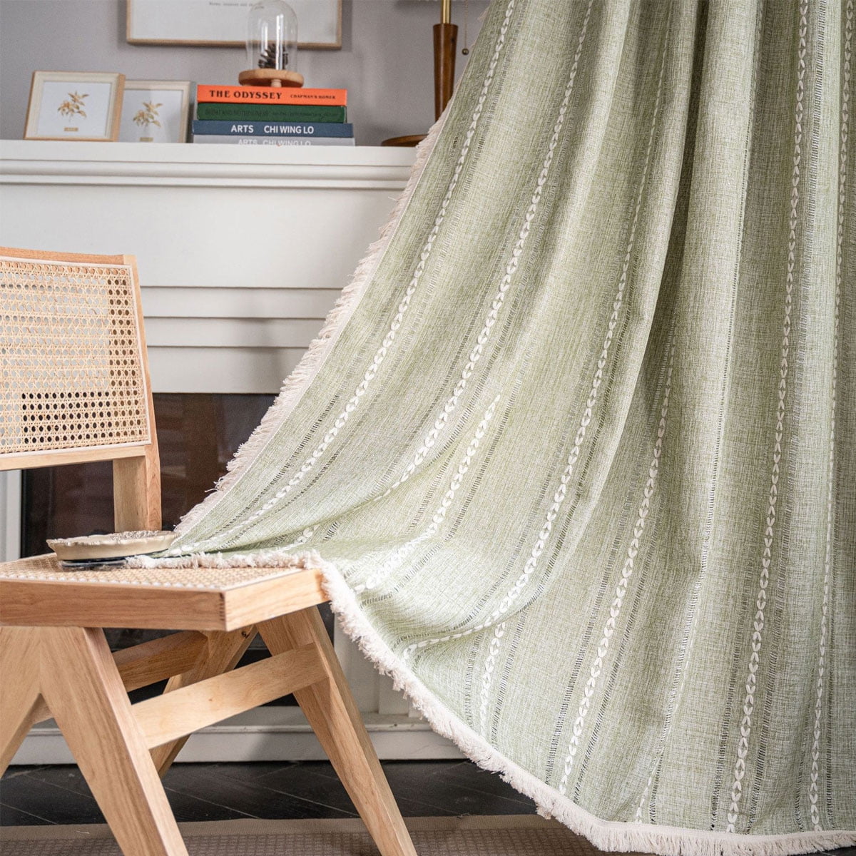Linen drapes, embroidered khaki Bohemian drapes in the living room ...