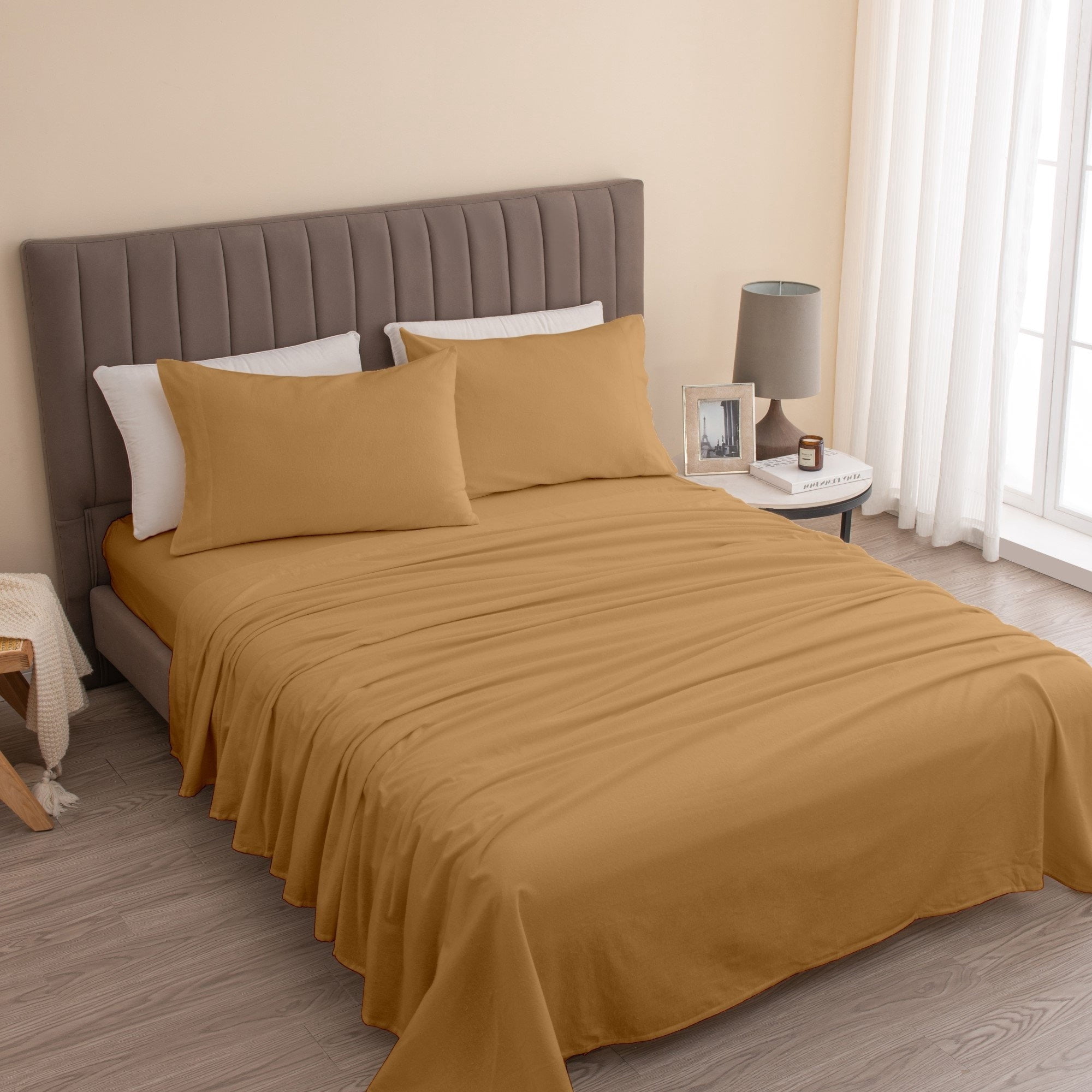 Linery & Co. Luxurious 100% Turkish Cotton Solid Sheet Set Marigold ...