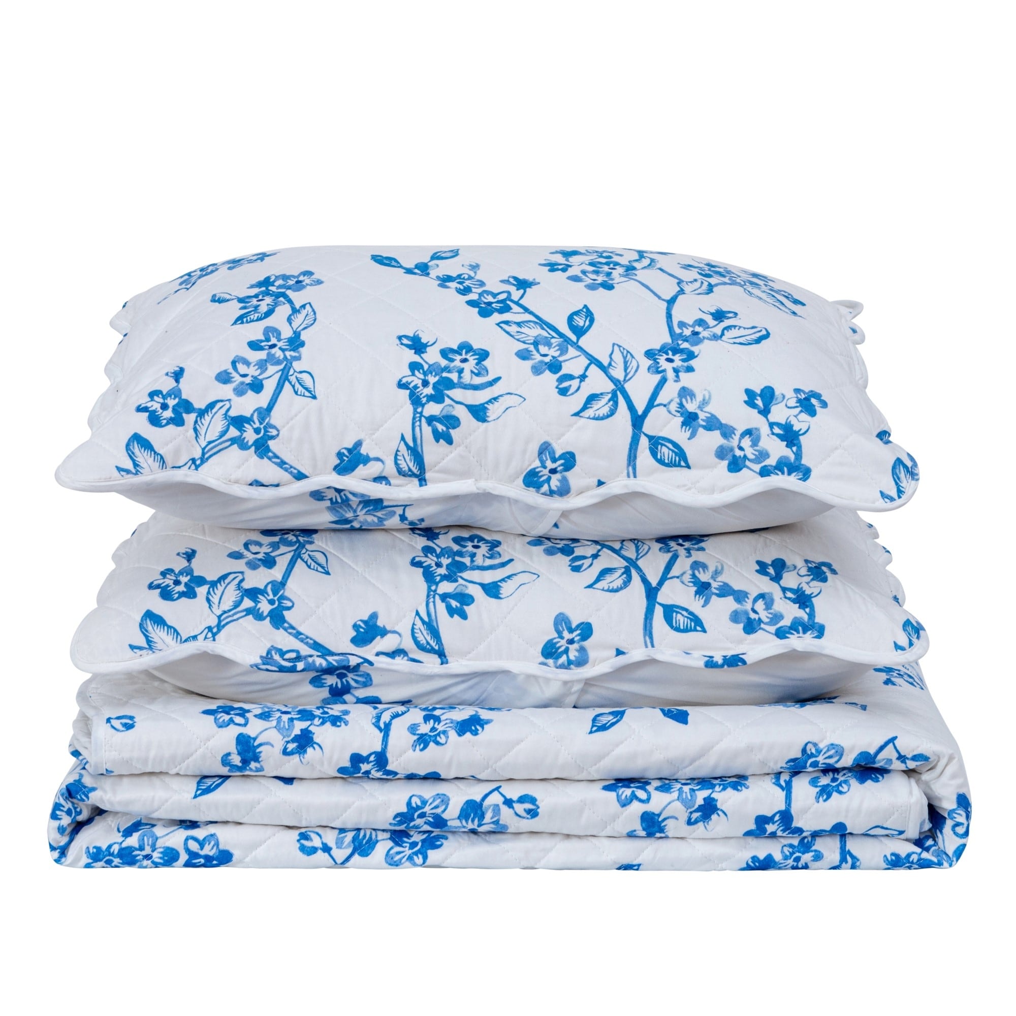 Linery & Co. Luxurious Blue Floral with Scalloped Hem Microfiber Quilt ...