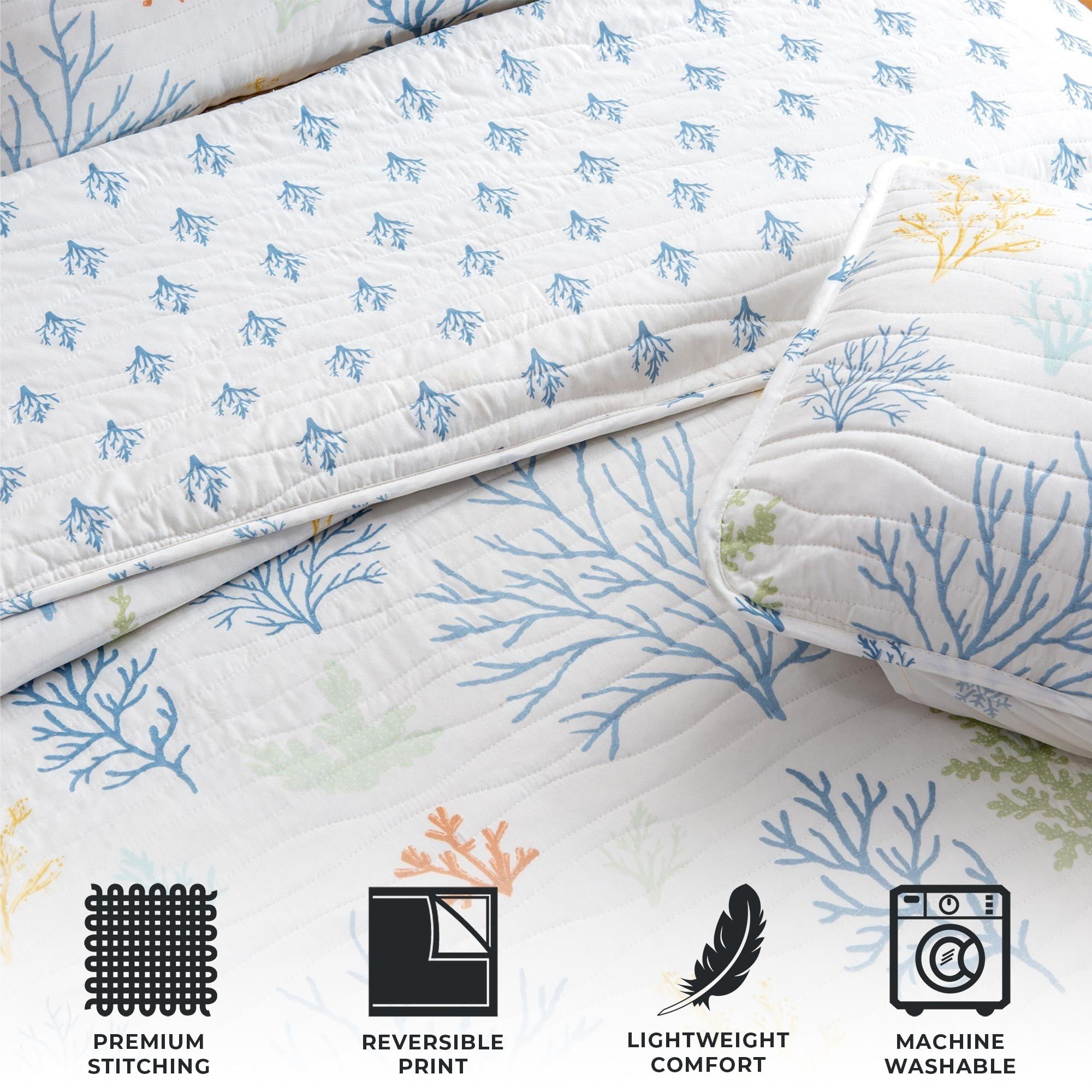 Linery & Co. Luxurious Pastel Coral Pattern Microfiber Quilt Set With ...