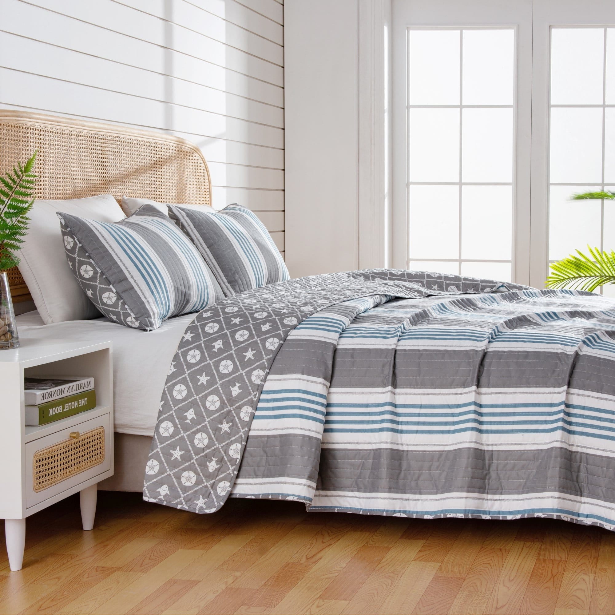 Linery & Co. Coastal Microfiber Quilt Set With Shams. Coastal Stripe ...
