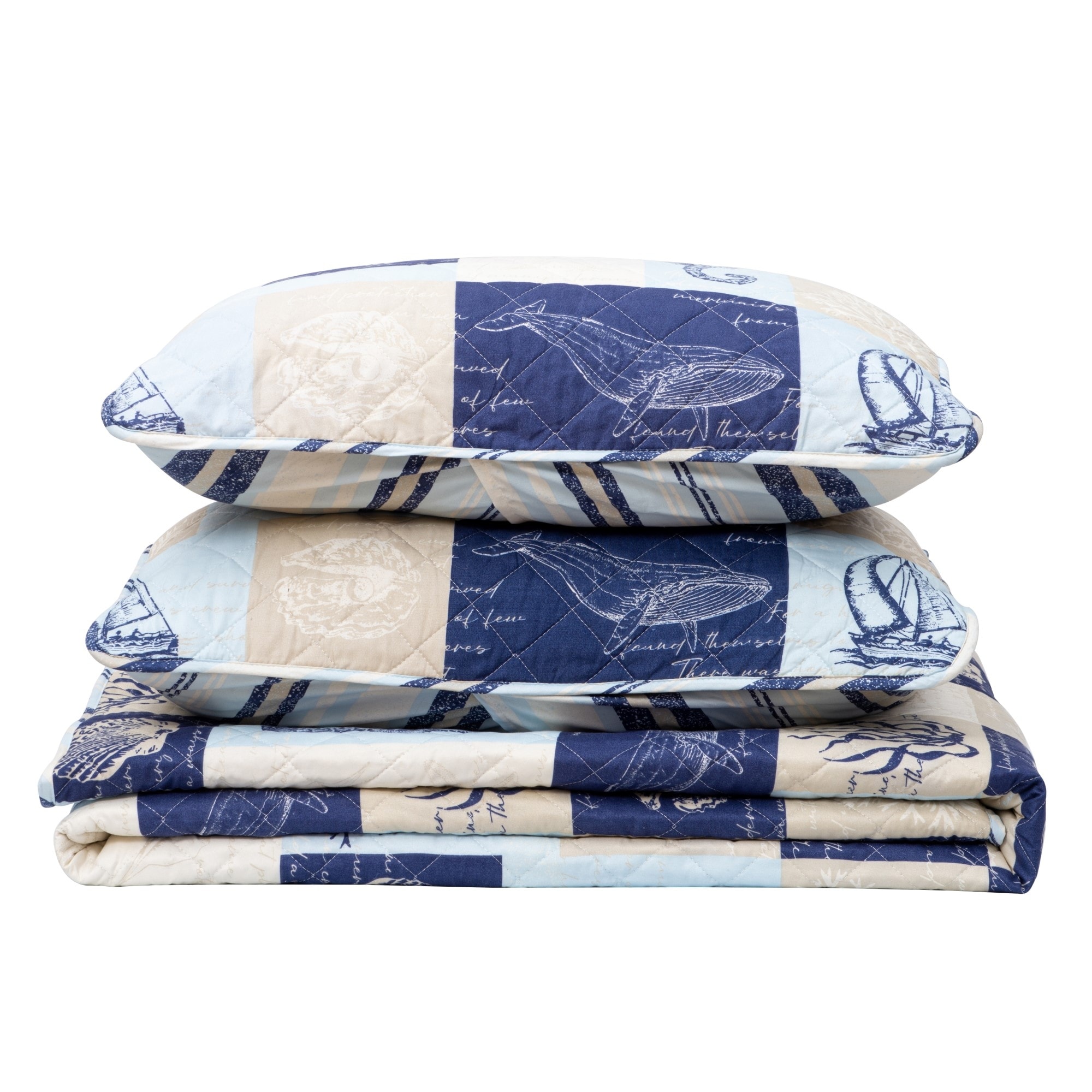 Linery & Co. Premium Seashell Patchwork Microfiber Quilt Set With Shams ...
