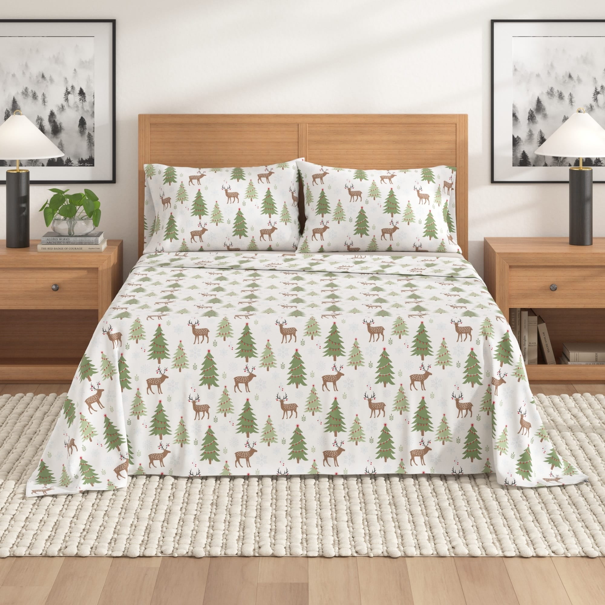 Linery & Co. Turkish Cotton Double-Brushed Christmas Flannel Bed Sheet ...