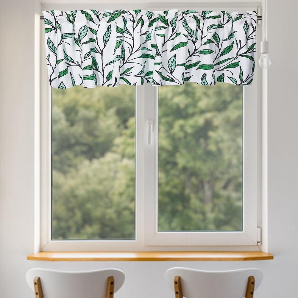 Lines Green Leaves Window Curtain Valance Green Plants Window Treatment ...