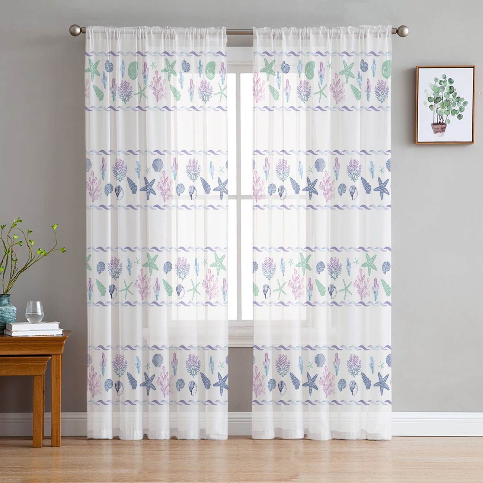 Lines Waves Star Seaweed Conch TextureTulle Curtains ration Modern ...