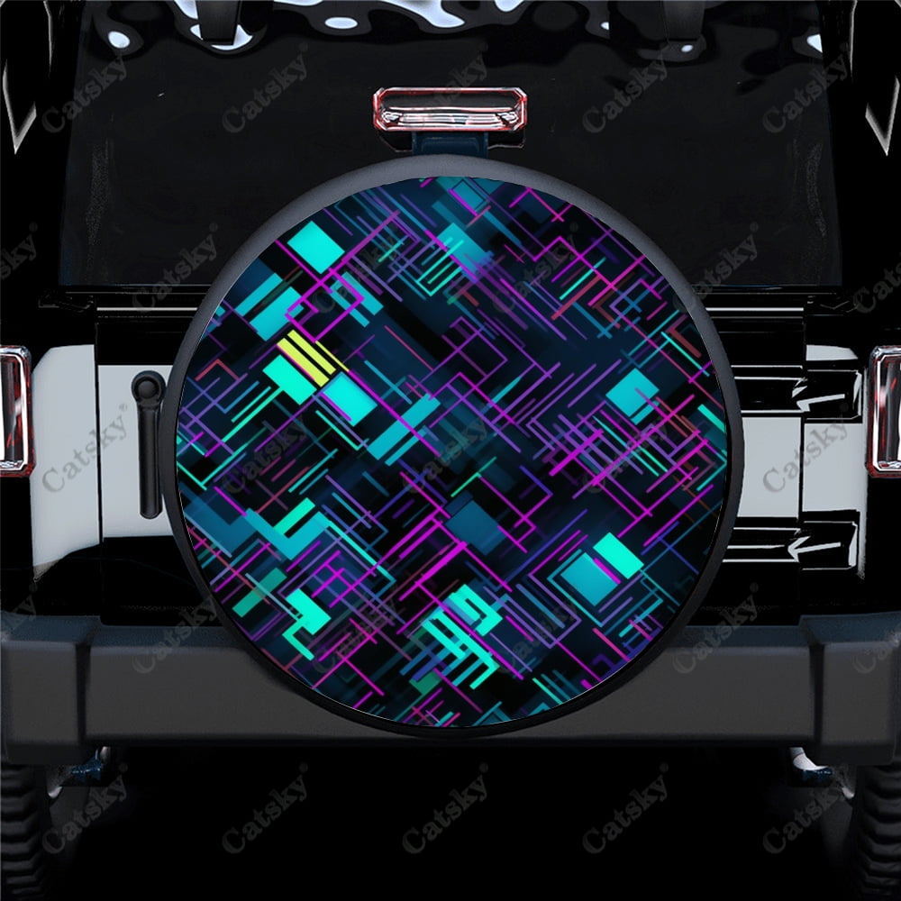 Lines and Blocks Pattern Polyester Universal Spare Wheel Tire Cover ...