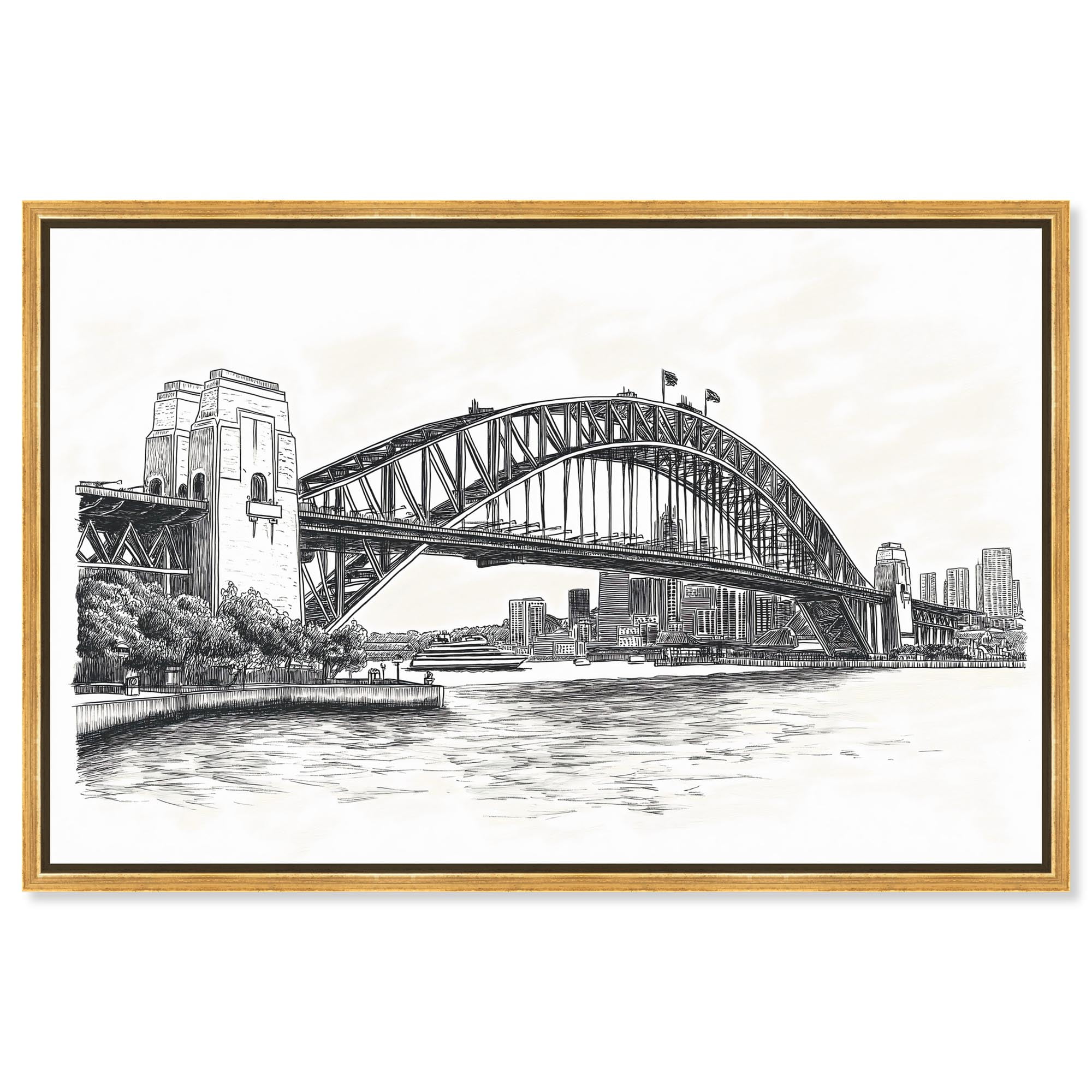 Lines of the Bridge Canvas Digital Sketch Art by Art Remedy, Gold Frame, 30 x 20 - Walmart.com