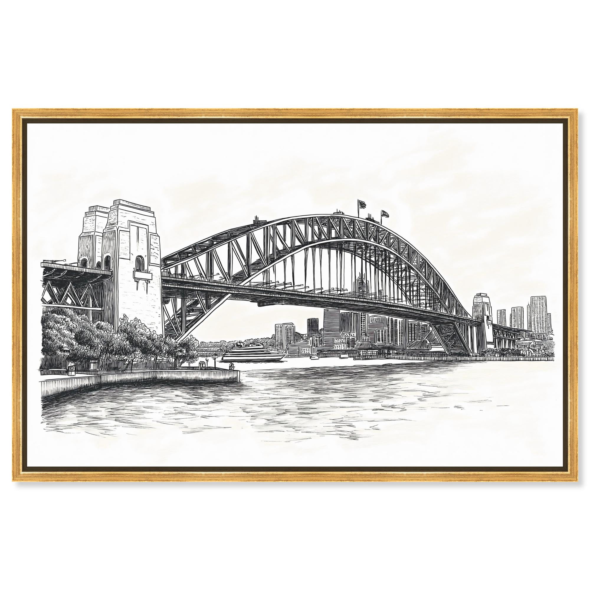Lines of the Bridge Canvas Digital Sketch Art by Art Remedy, Gold Frame ...