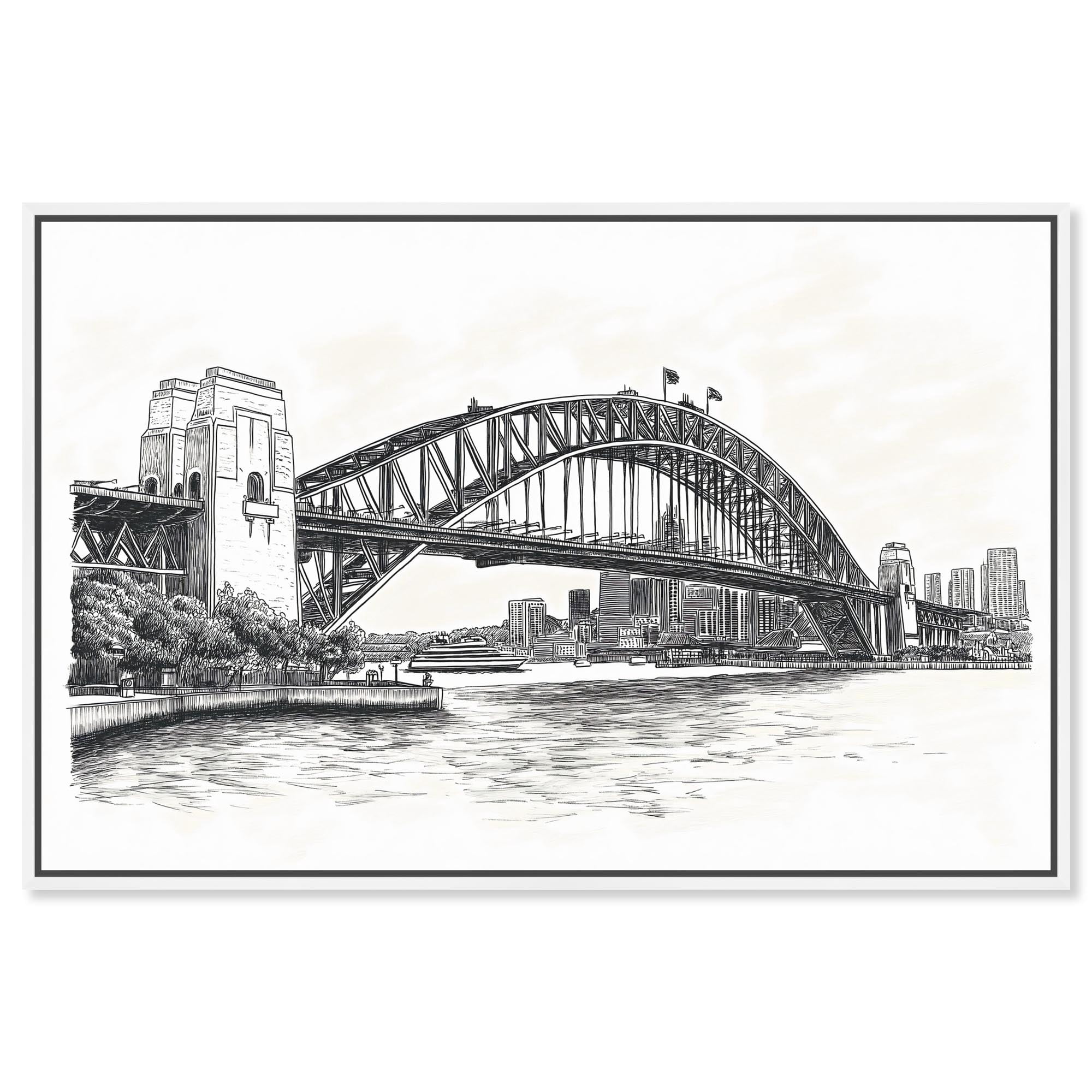 Lines of the Bridge Canvas Digital Sketch Art by Art Remedy, White ...