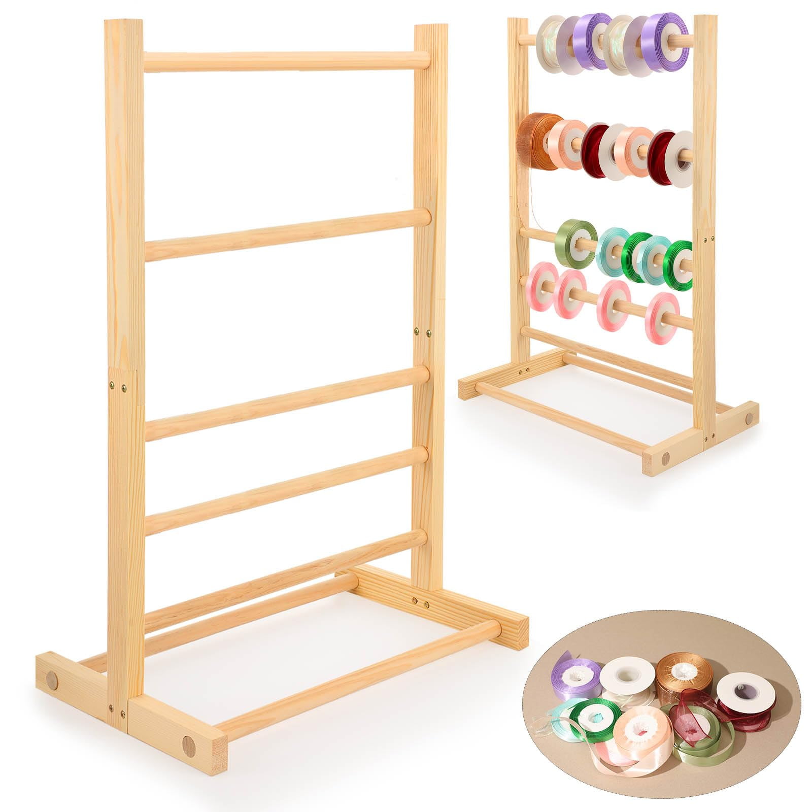 Lineshading 5 Tier Wooden Ribbon Holder Organizer Wooden Ribbon Rack ...