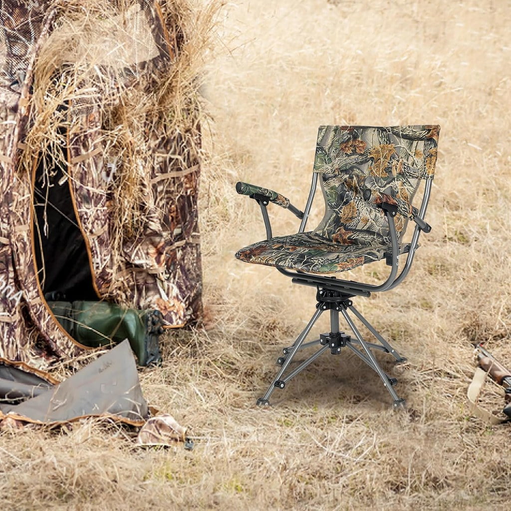Lineslife 360 Degree Swivel Camo Hunting Chair for Blinds, Folding ...