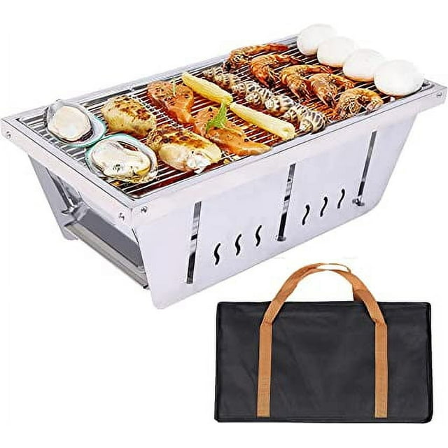 Lineslife Collapsible Camping Grill,17*9" Portable Charcoal Grill with ...