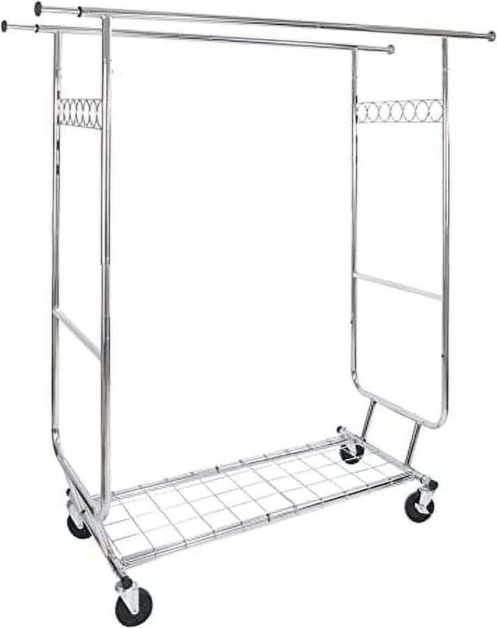 Lineslife Double Clothing Rack with Shelf, Rolling Clothes Rack Heavy ...