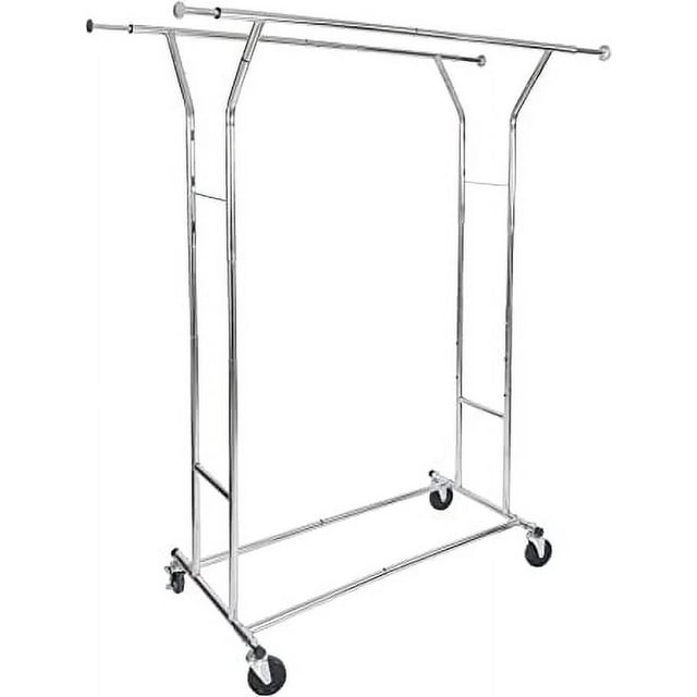 Lineslife Double Clothing Rack with Wheels, Rolling Clothes Rack Heavy ...