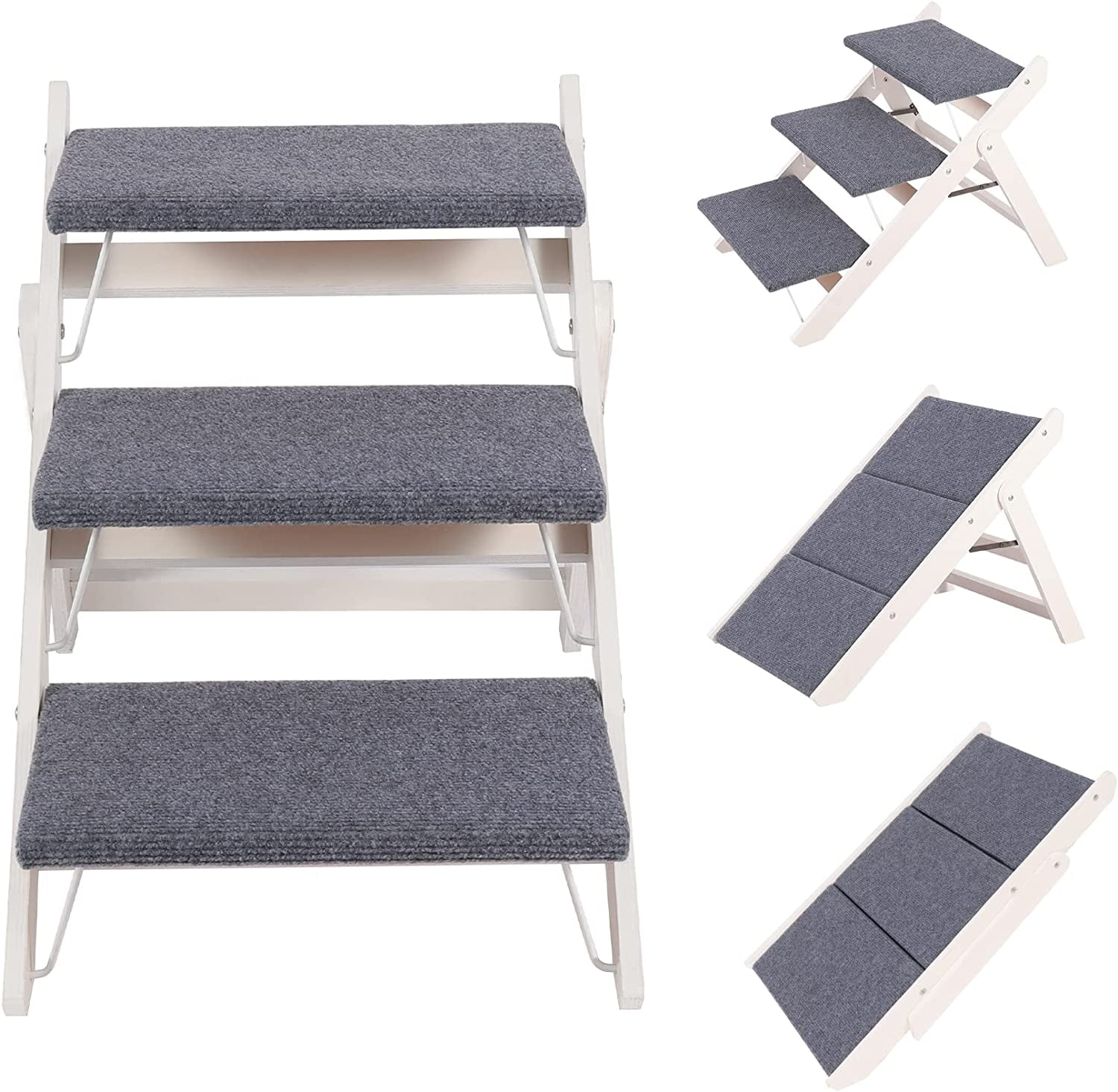 Lineslife 3-Step Pet Stairs, 2-in-1 Dog Ramp for Car, Bed, Couch ...