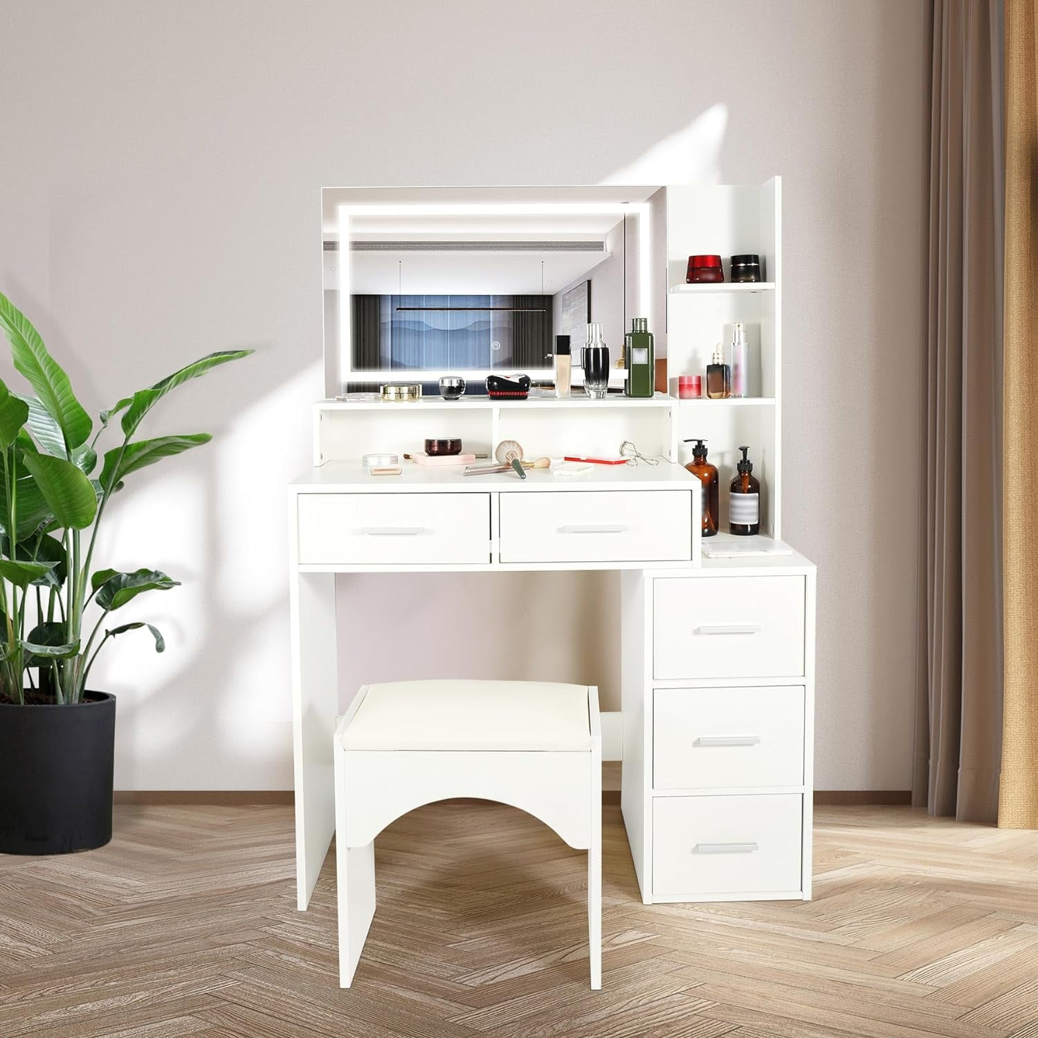 Lineslife Makeup Vanity with Lights and Drawers,White Vanity Set with ...