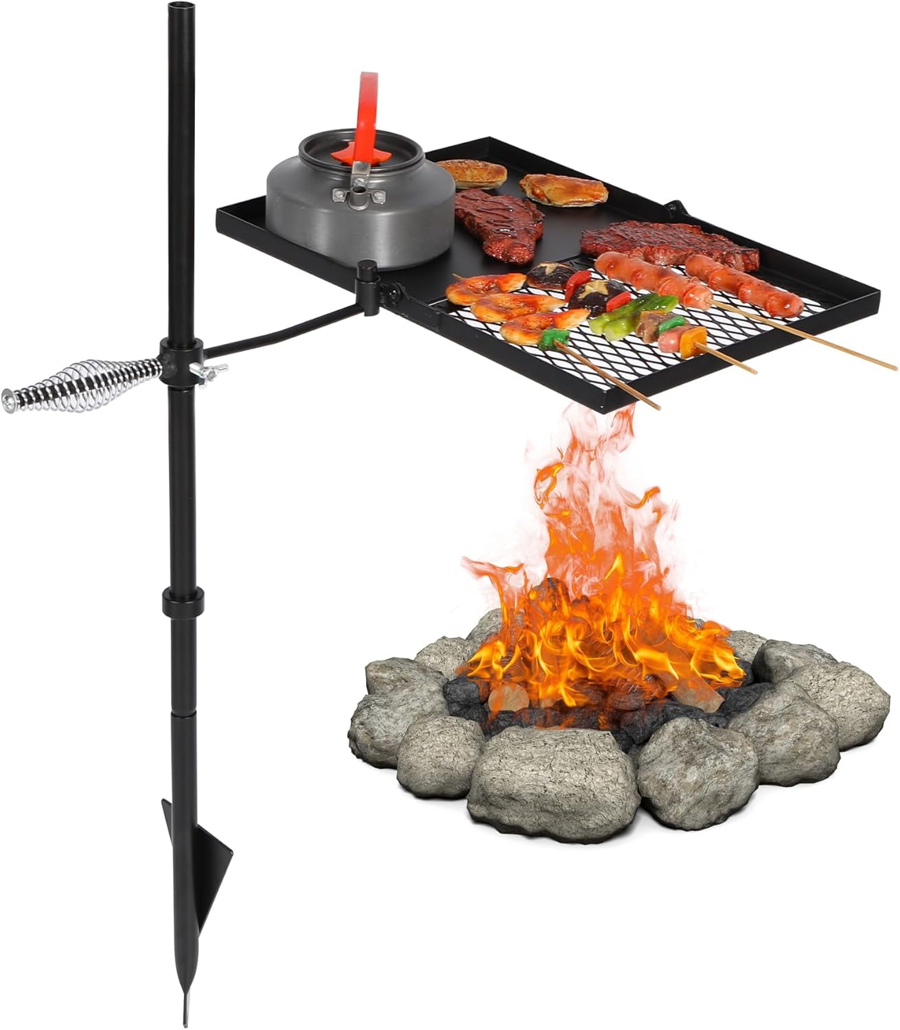 Lineslife Swivel Campfire Grill Grate and Griddle, Adjustable Fire Pit ...