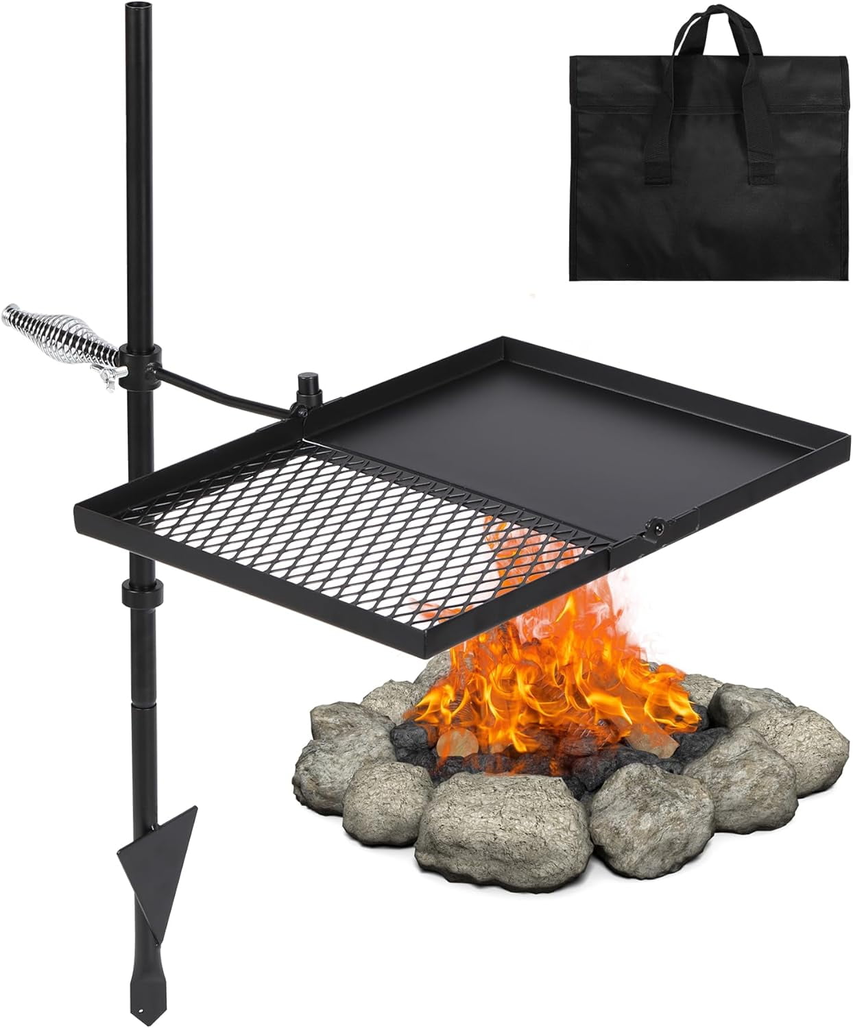 Lineslife Swivel Campfire Grill Grate and Griddle, Adjustable Fire Pit ...
