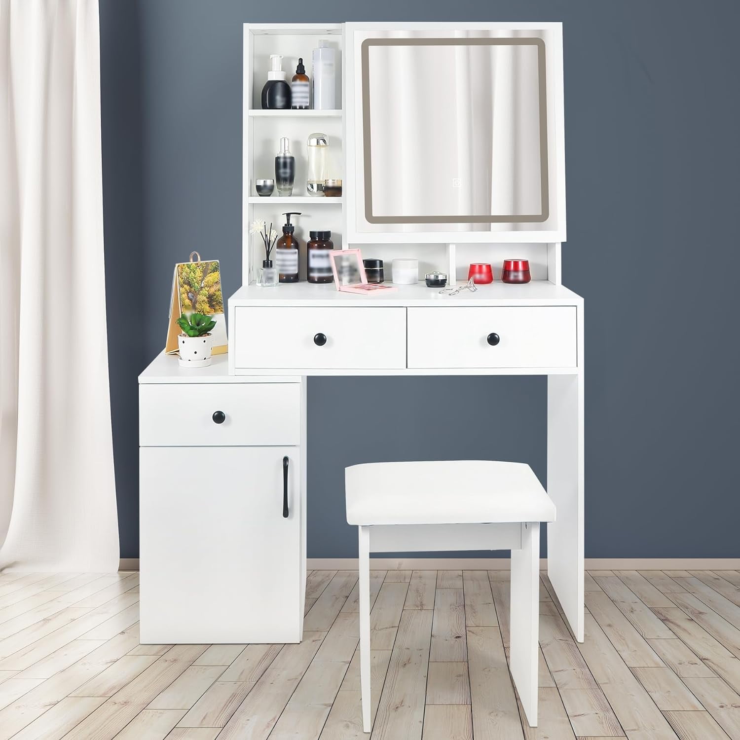 Lineslife White Vanity with Sliding Mirror and Lights, 39'' Makeup ...