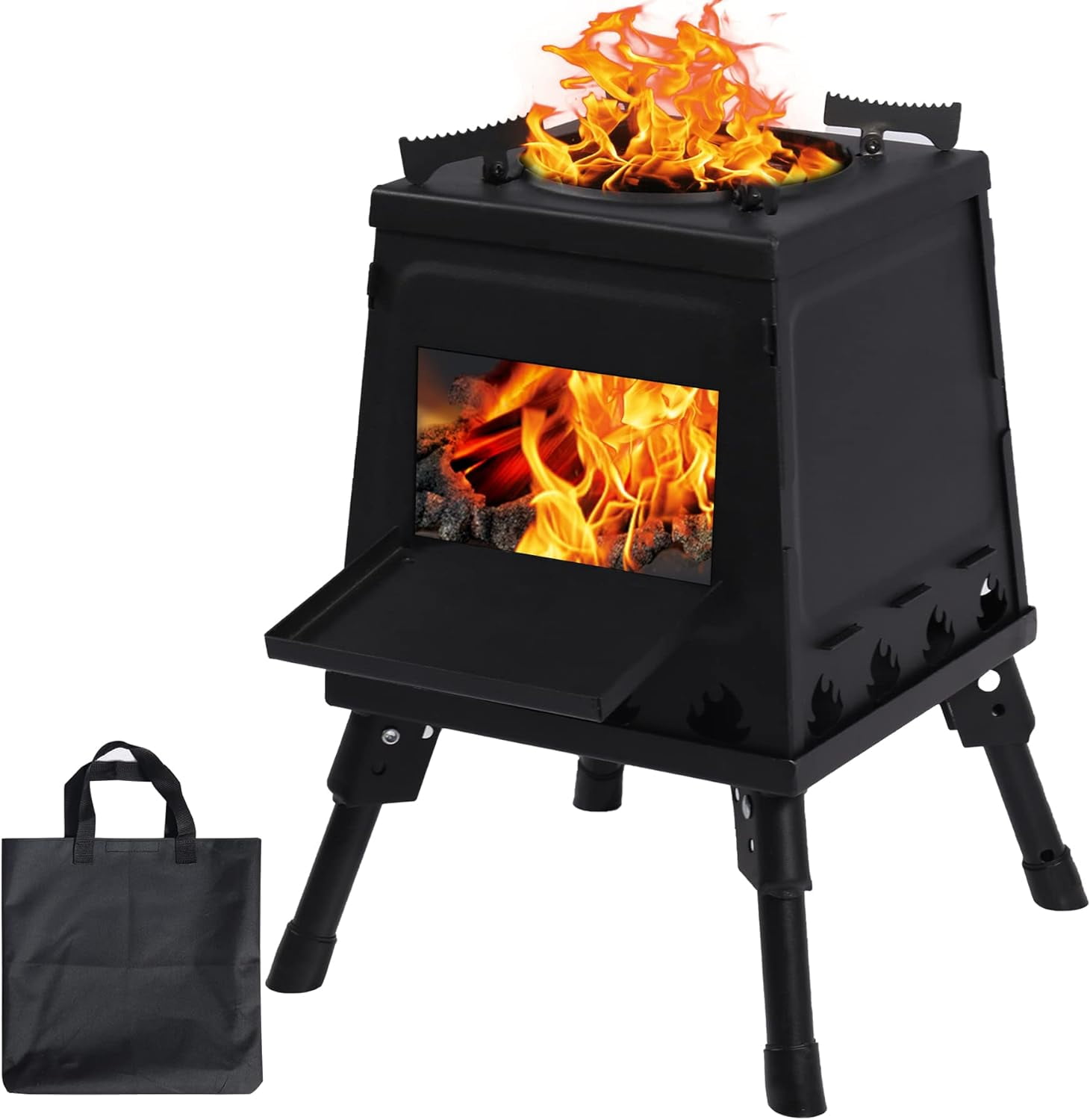 Lineslife Foldable Wood Burning Camp Stove, Cast Iron, Large, Portable ...