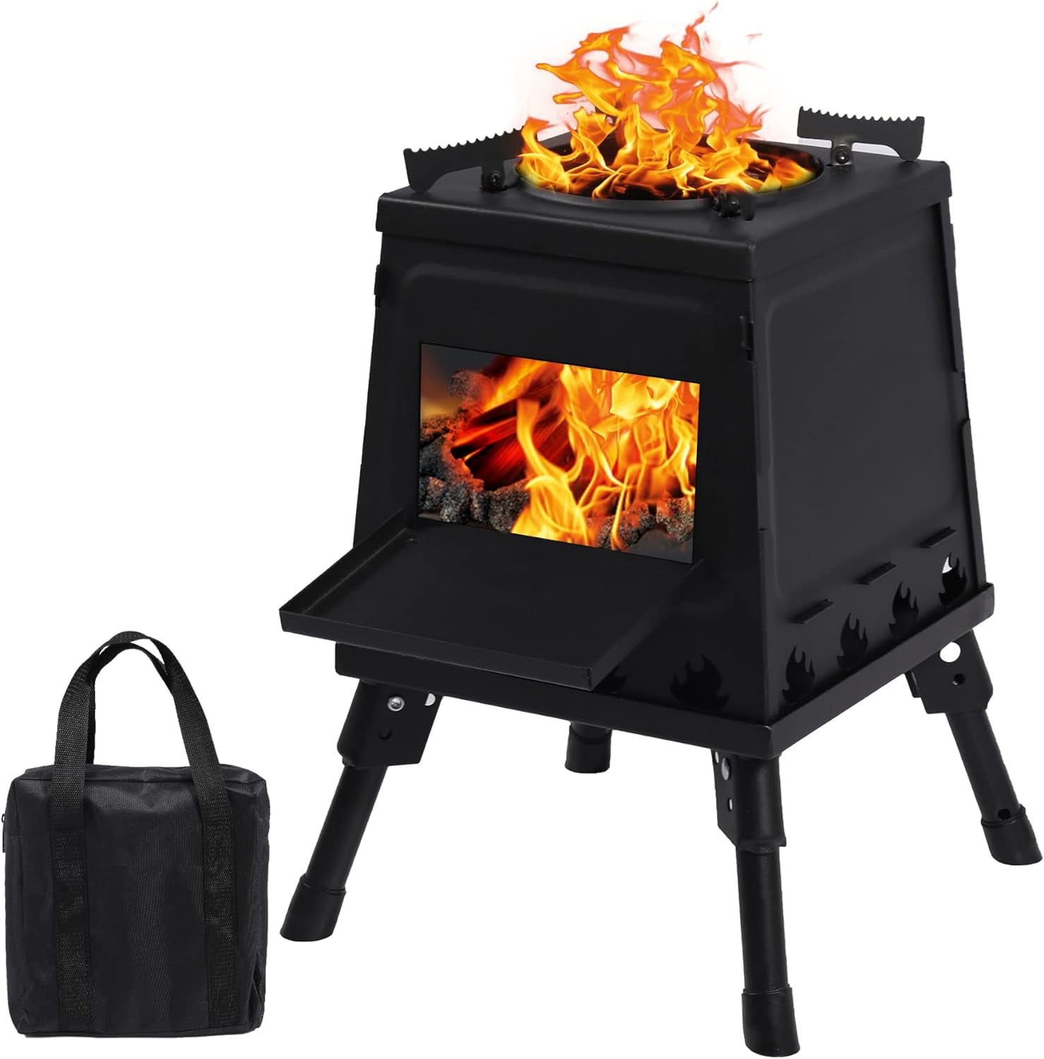 Lineslife Portable Wood Burning Camp Stove, Cast Iron, Outdoor Cooking ...