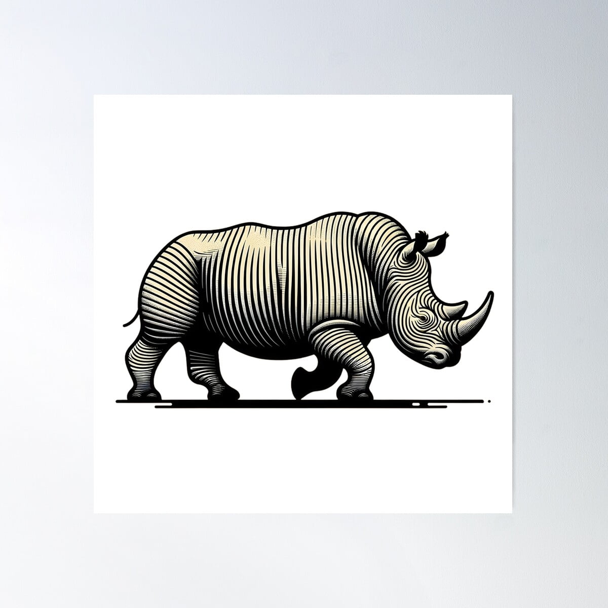 Liney Rhino Poster Wall Art, Modern Wall Decor For Living Room Bedroom ...