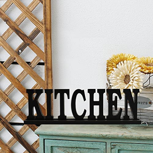 Linfevisi Black Wood Kitchen Sign Standing Block Letters Sign Rustic ...