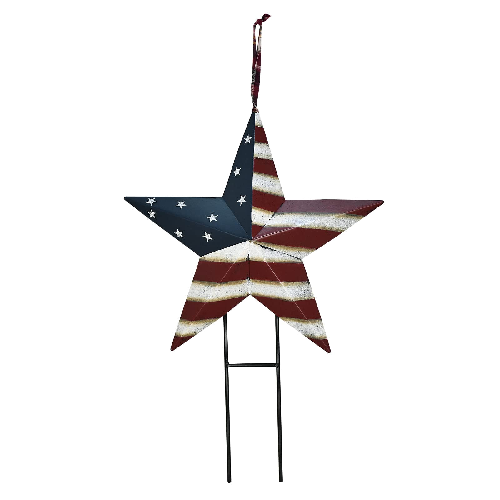 Linfevisi Patriotic Metal American Flag Garden Stakes 3D Barn Star Yard ...