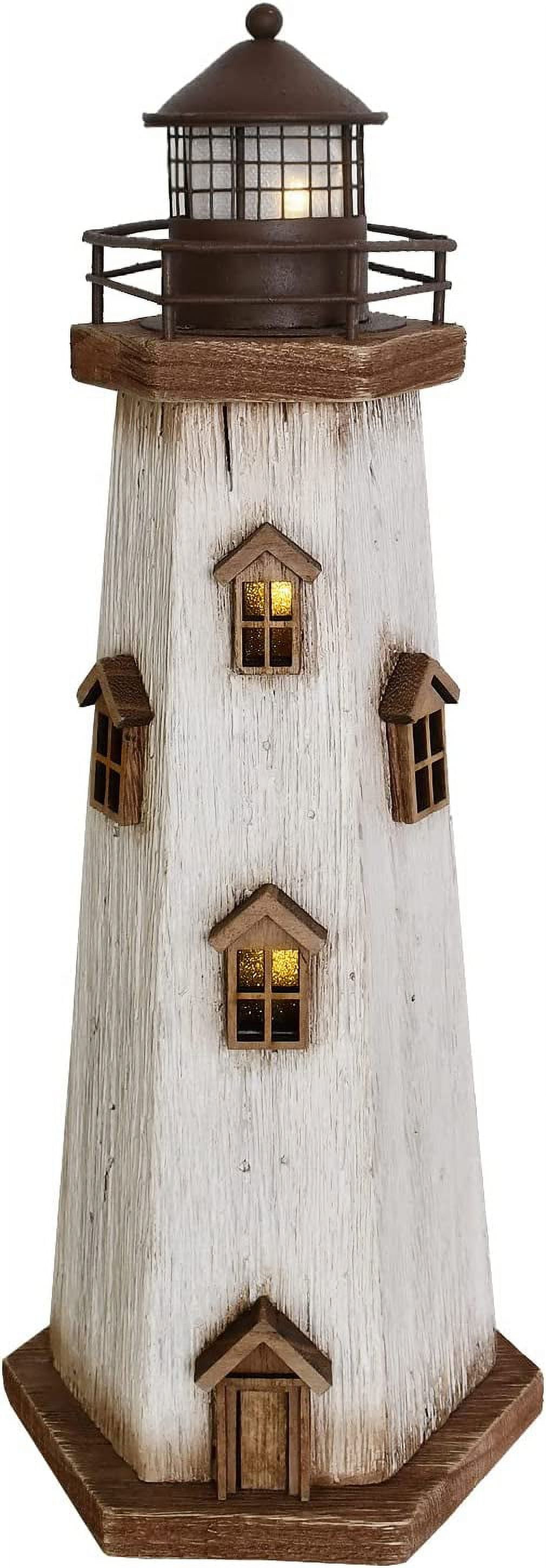 Linfevisi Wooden Lighthouse Decor with Light Tabletop Nautical Decor ...