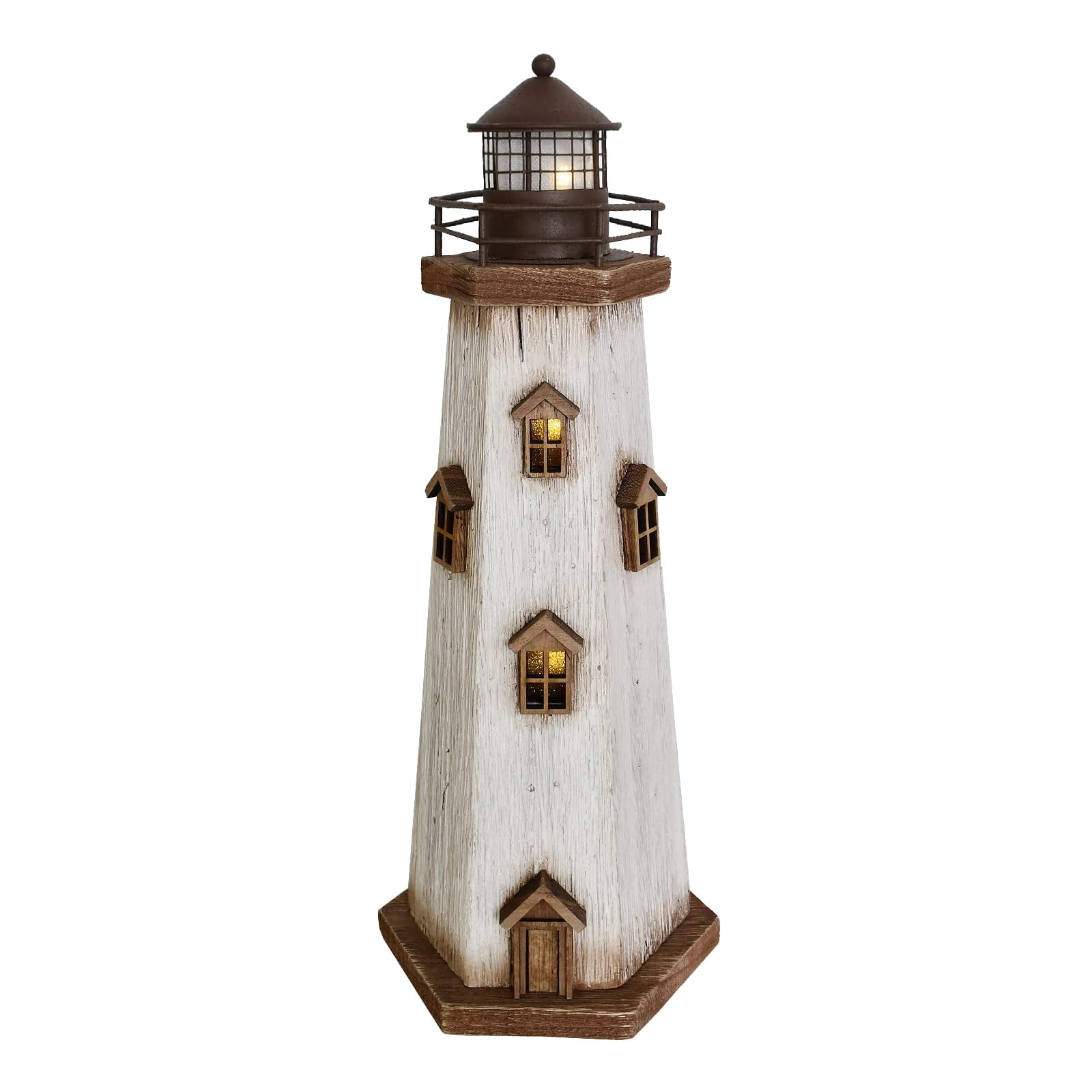 Linfevisi Wooden Lighthouse with Light Tabletop Nautical Solid Wood ...