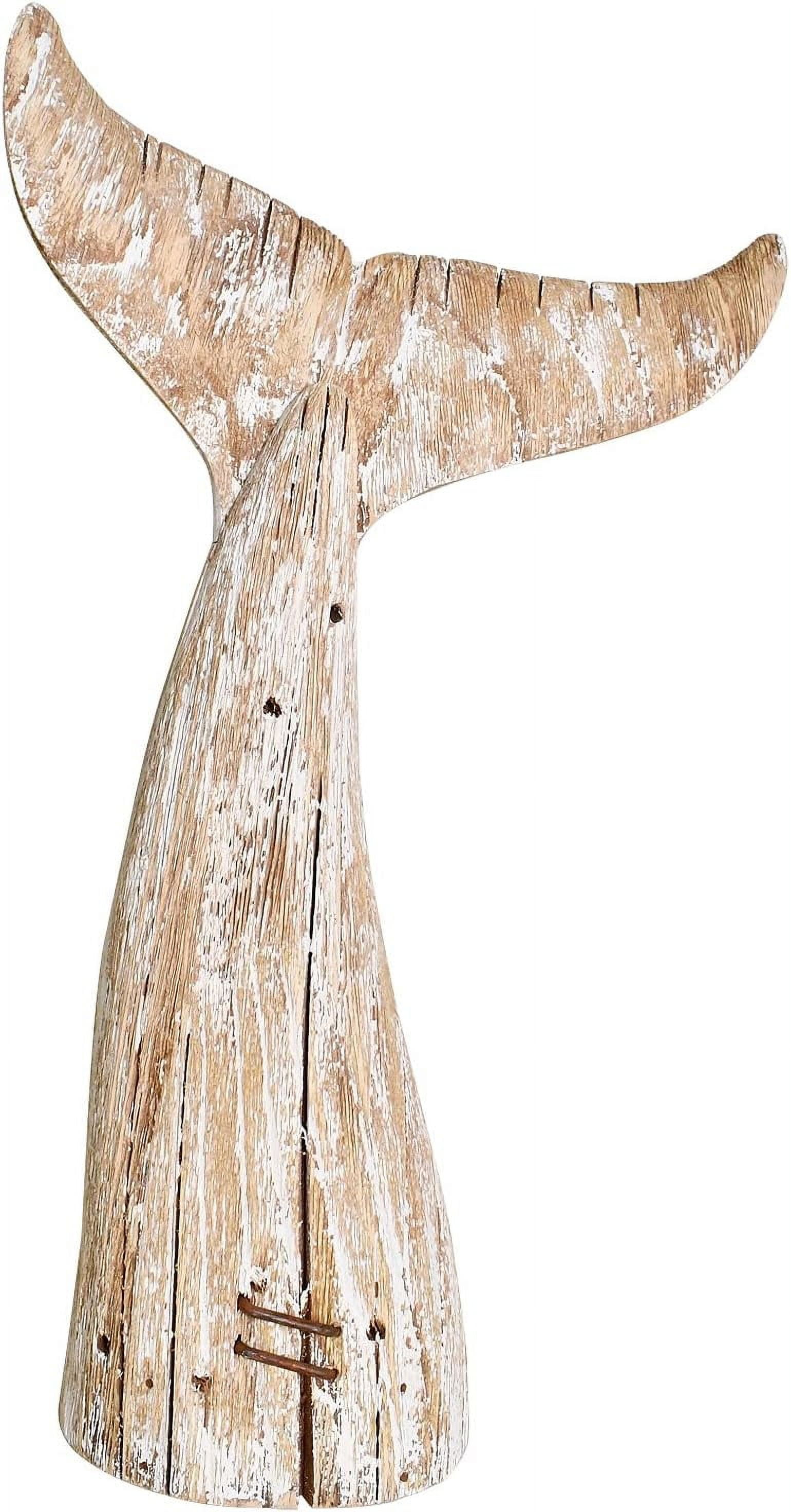 Linfevisi Wooden Whale Tail Decor Tabletop Nautical Decor Solid Wood ...