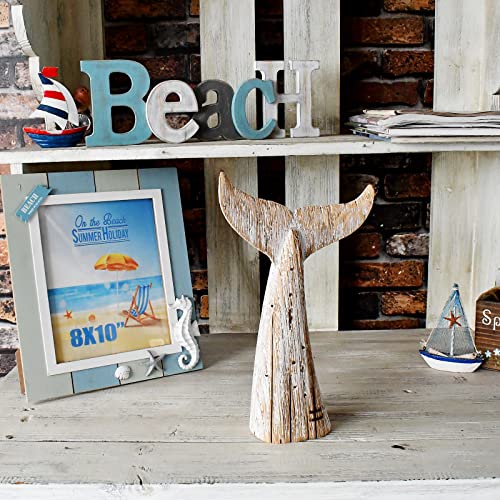 Linfevisi Wooden Whale Tail Decor Tabletop Nautical Decor Solid Wood ...