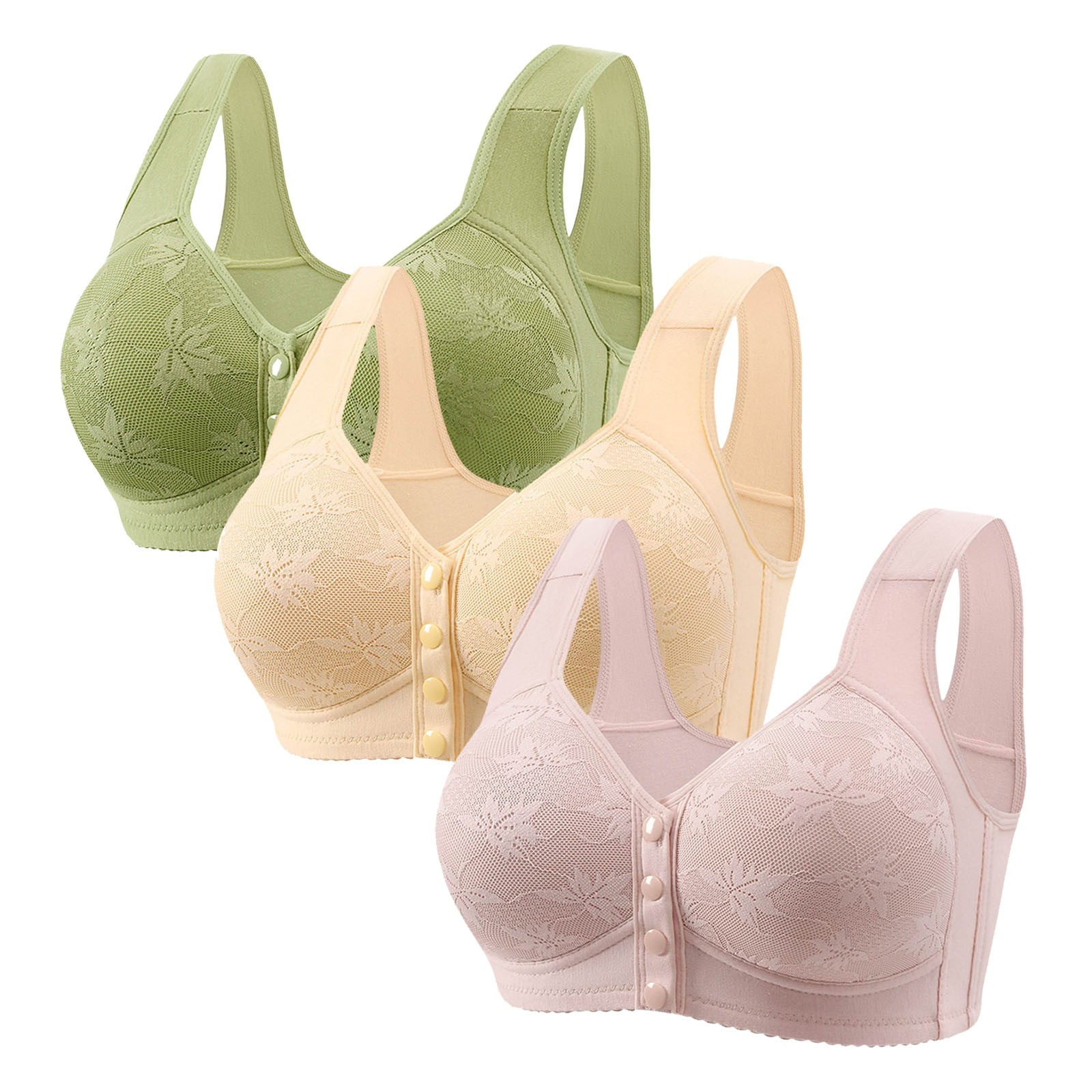 Linfrsh Wireless Support Bras for Women 3pc Full Coverage Front Closure ...