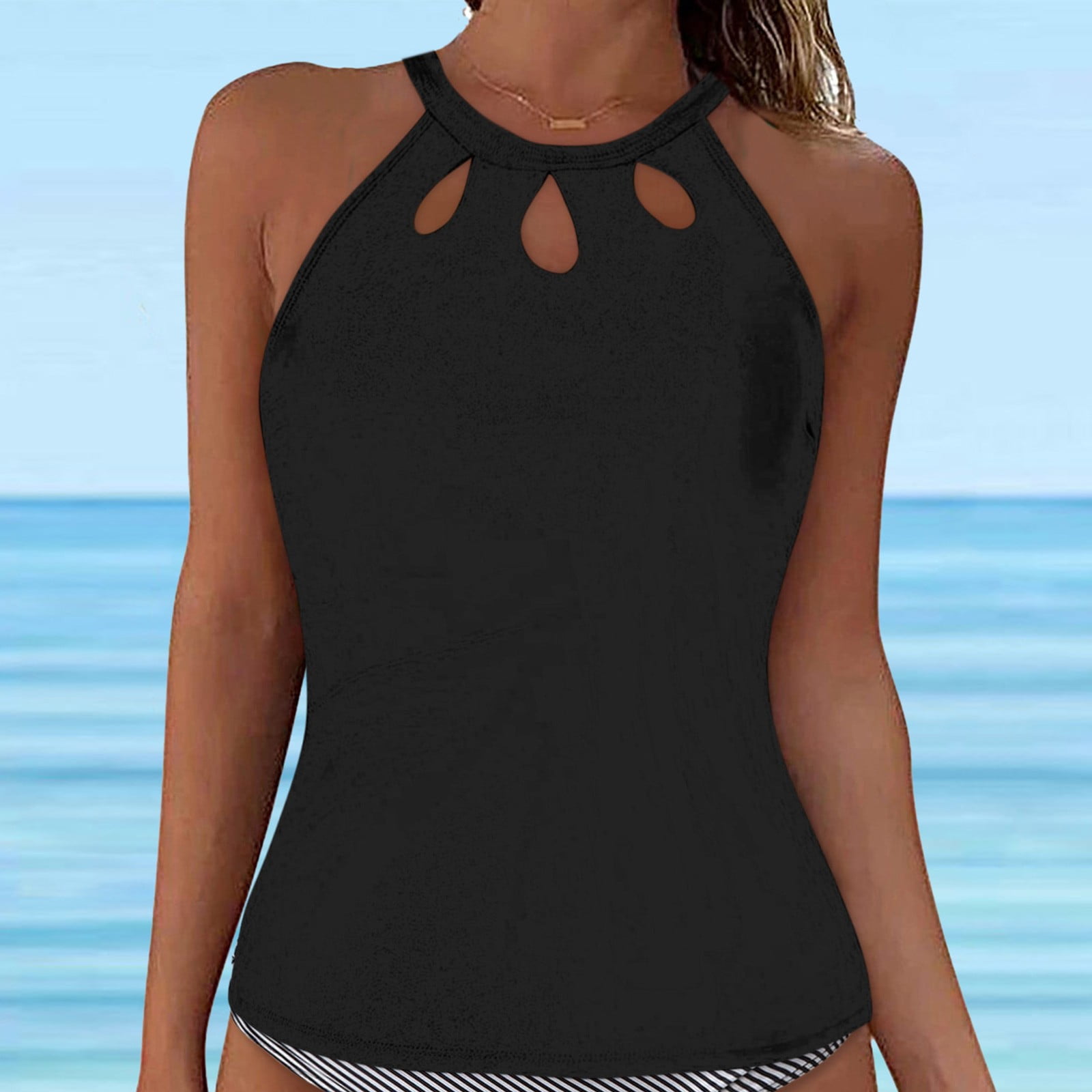 Linfrsh Women Floral Printed Swim Tankini Casual Tummy Control Hollow ...