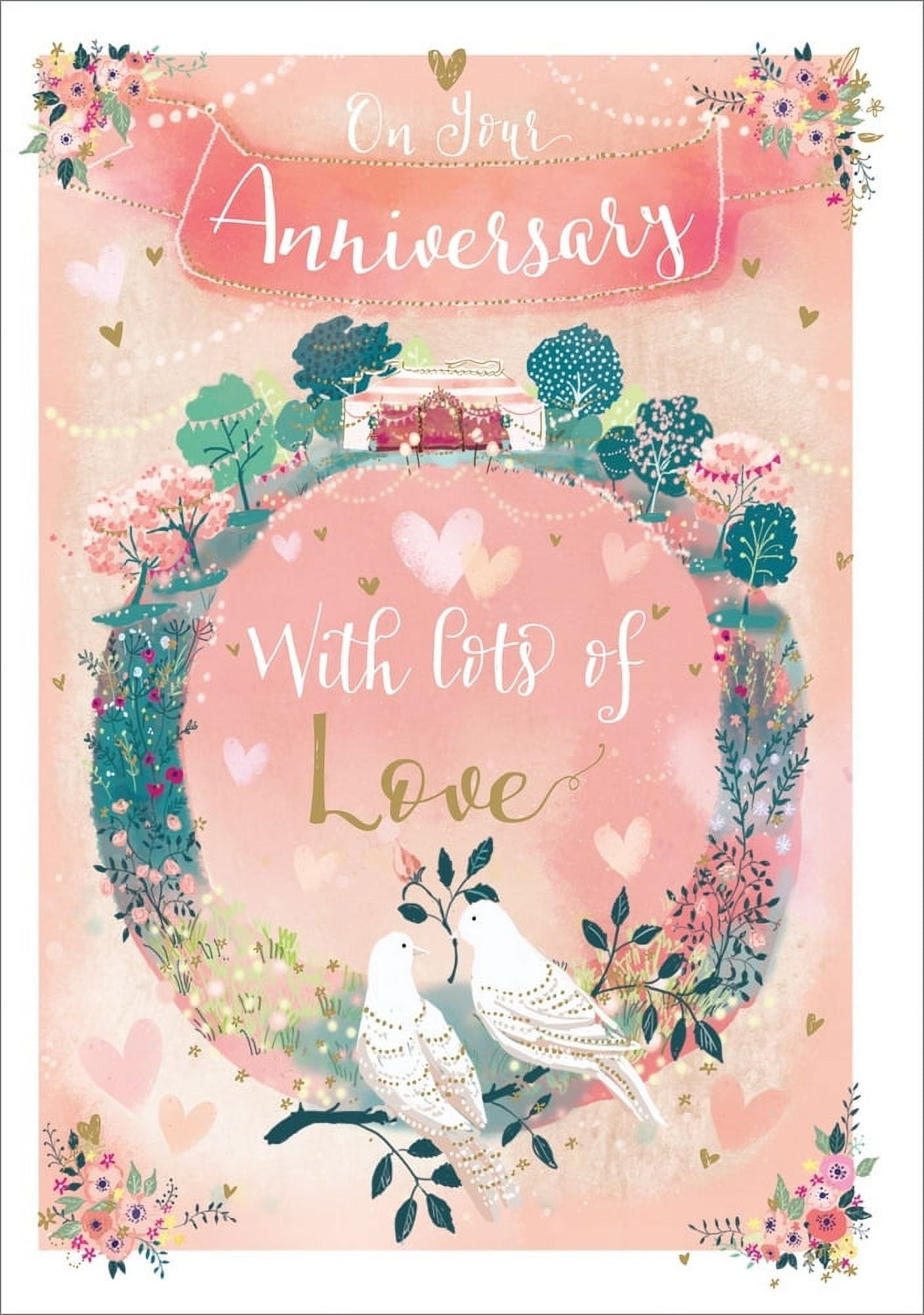 Ling Design Two Doves and Floral Wreath Wedding Anniversary ...