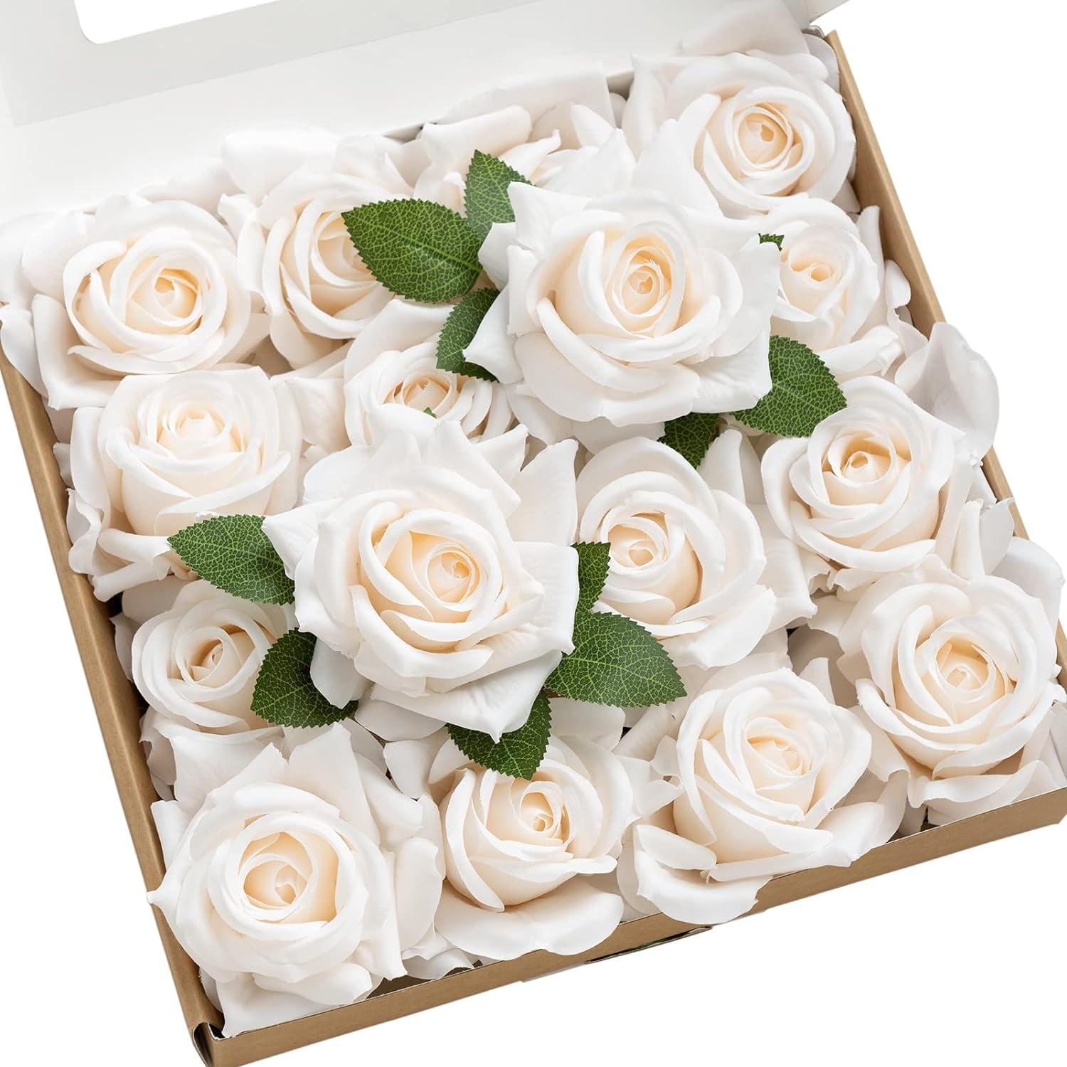 Ling's Moment Artificial Flowers 16pcs Cream Silk Roses with Stems, 3.5 ...