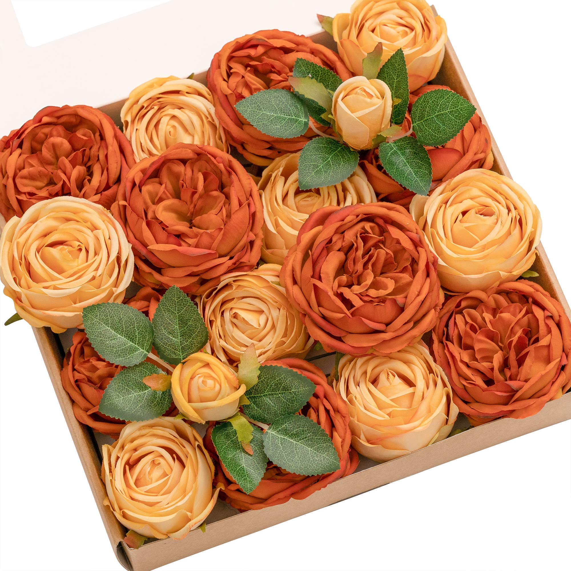 Ling's Moment Artificial Flowers Terracotta Silk Austin Roses Orange ...