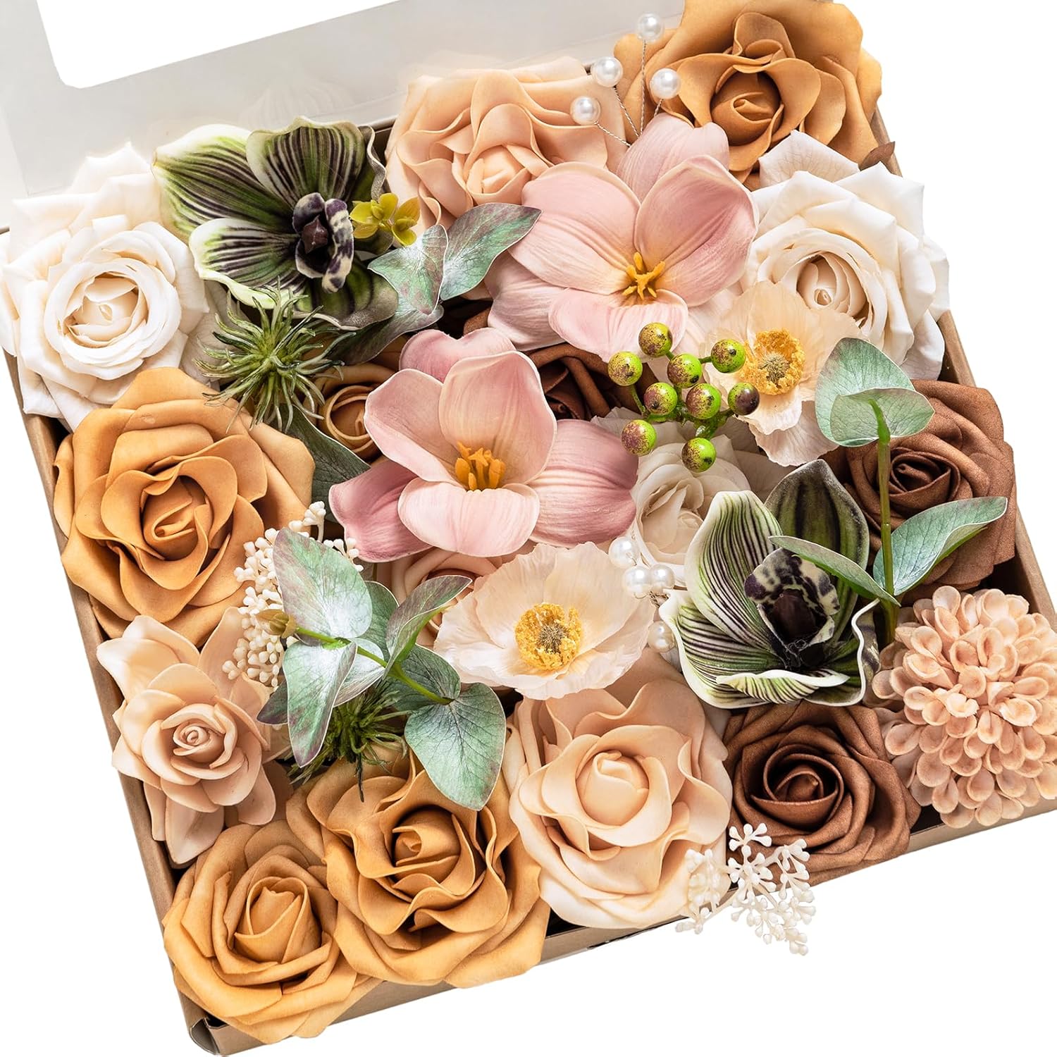 Ling's Moment Fake Flowers Box, Artificial Faux Greenery Stems Silk ...