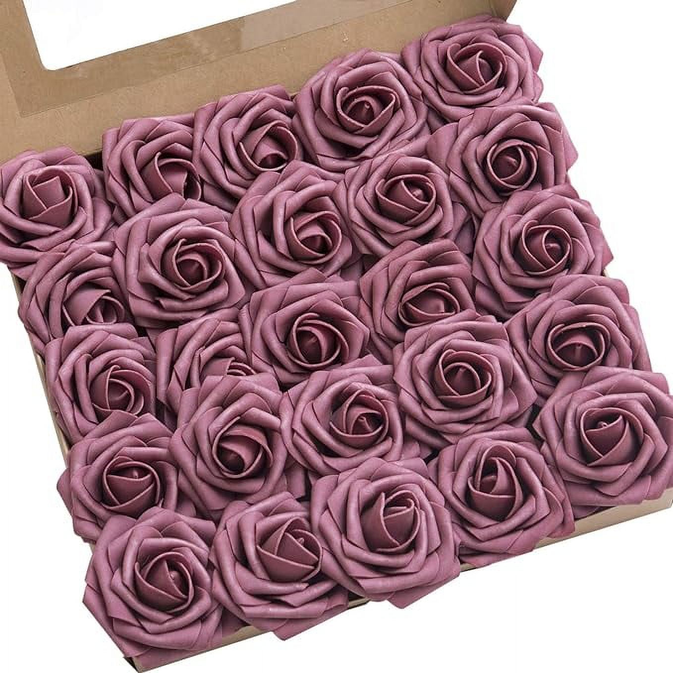 Ling's Moment Roses Artificial Flowers 25pcs Realistic Mauve Roses with ...